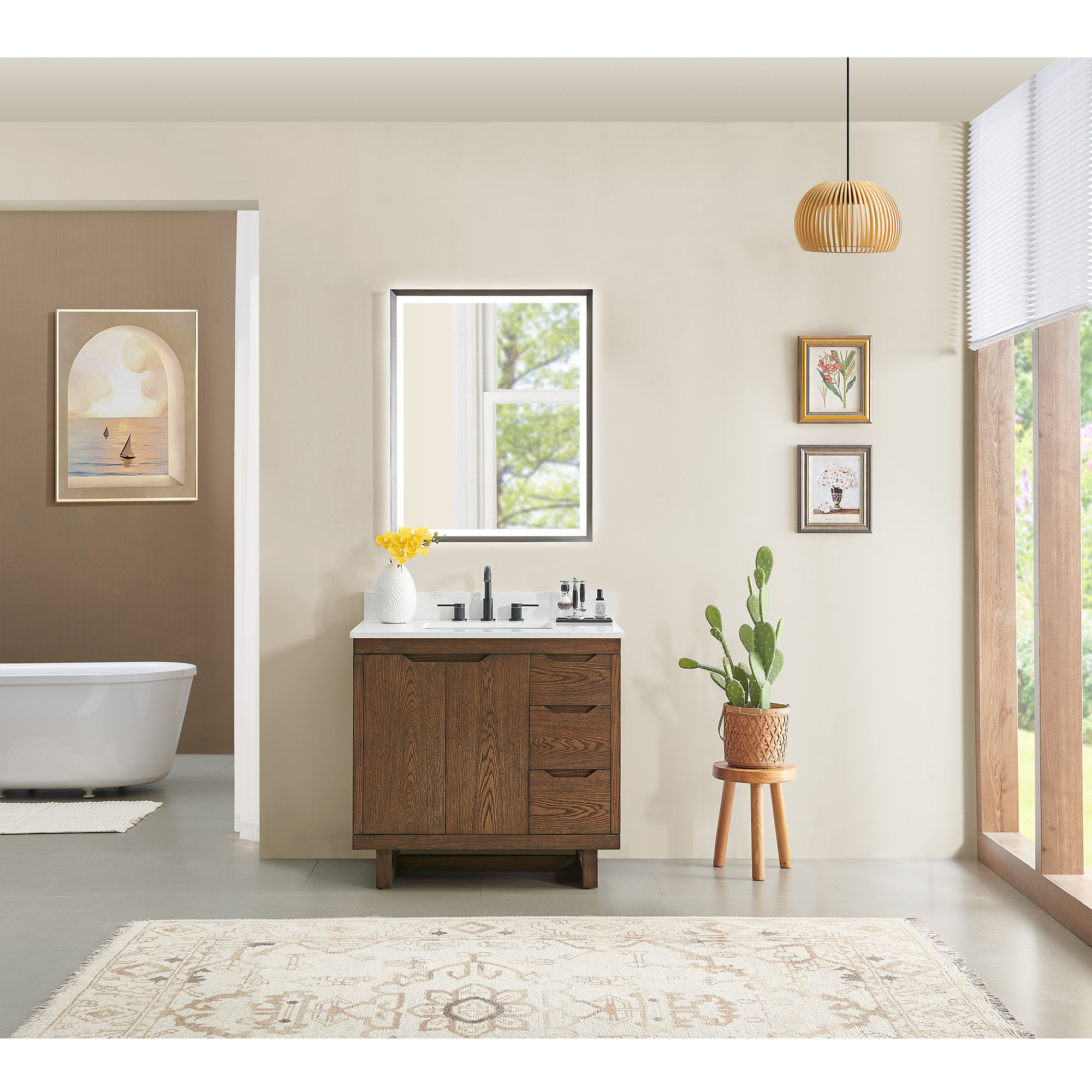 Orren Ellis Mowry 36" Single Bathroom Vanity in Brown Brushed Oak with ...
