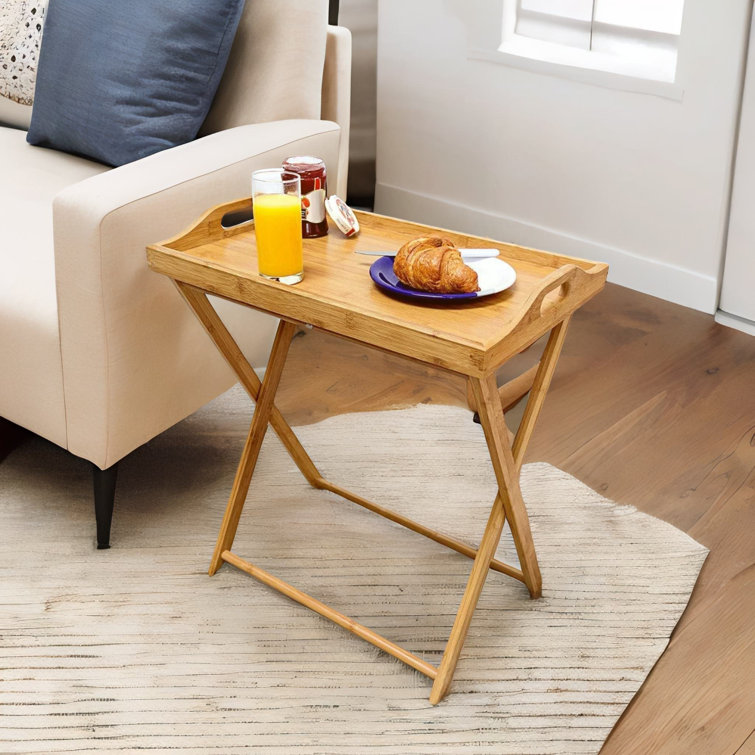 17 Stories Bamboo Folding Side Table With Detachable Serving Tray ...