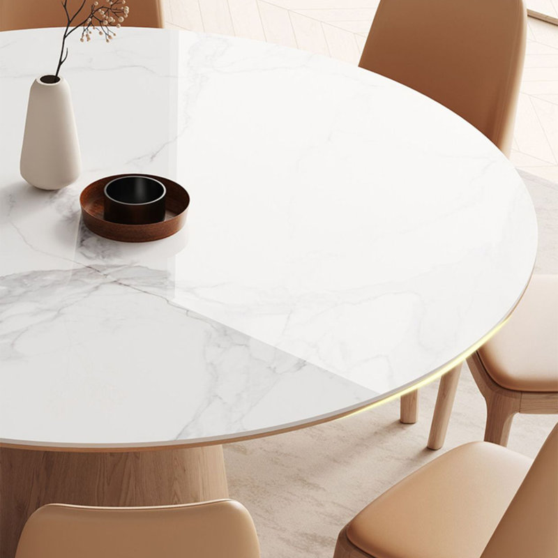 Beicang Home Modern Round Dining Table with Glossy Rock Top | Wayfair