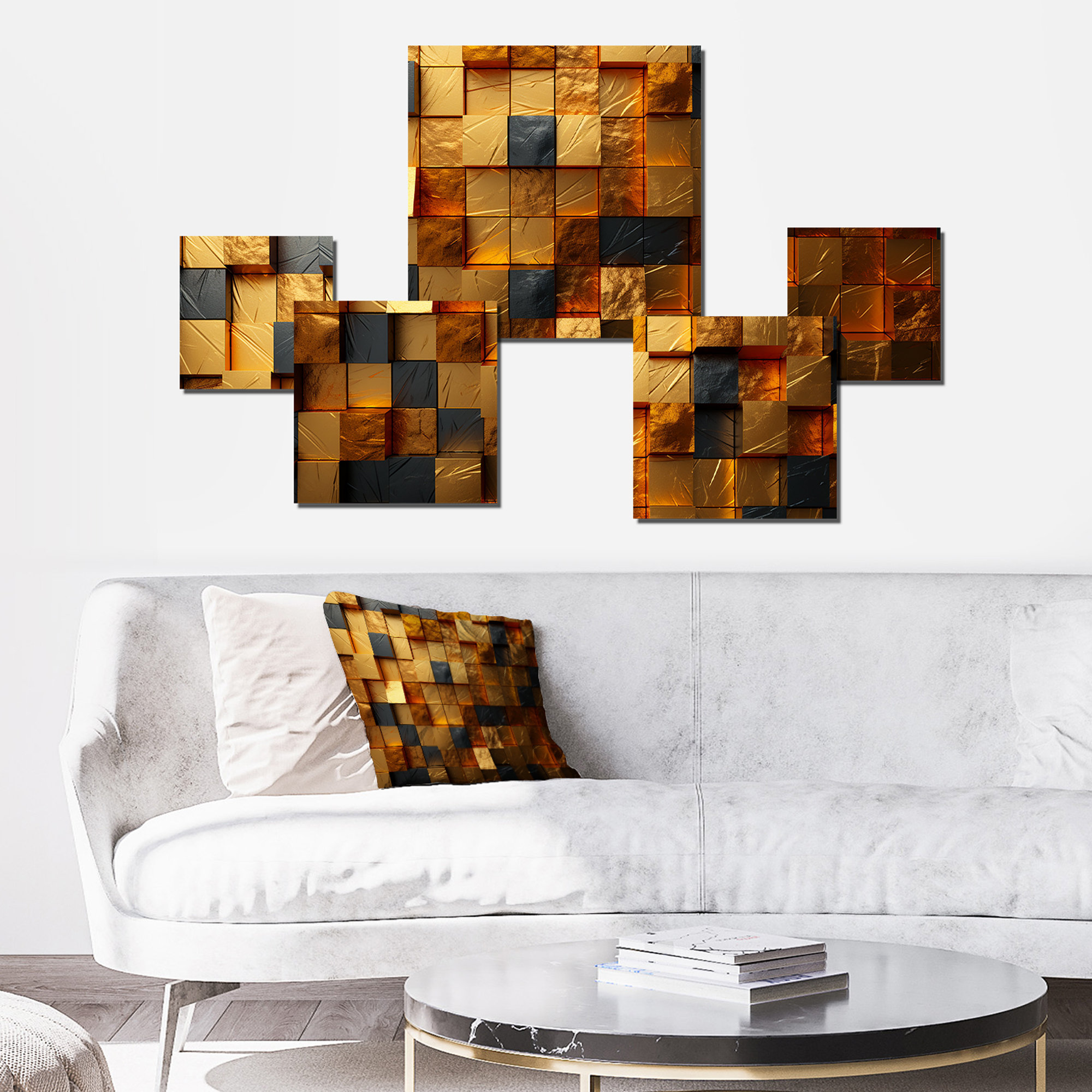 Mercer41 Grunge Gold Cubes Abstract Geometric IV - Geometric Square ...