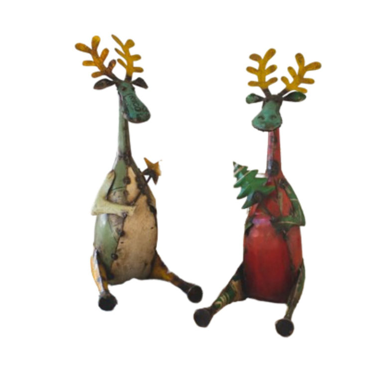 The Twillery Co. Isabeau Set of Two Recycled Sitting Iron Moose ...