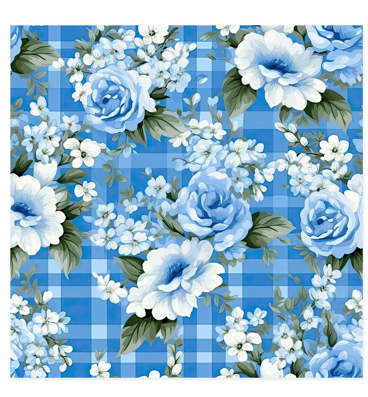 Winston Porter Floral Blue Gingham Flowers IV Shabby Chic Unframed Art ...