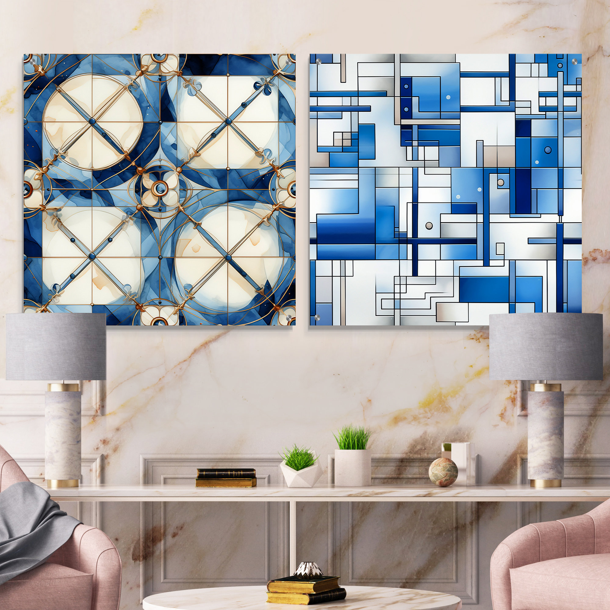 Design Art Vintage Cobalt Quadrants Geometric - Abstract Geometric ...