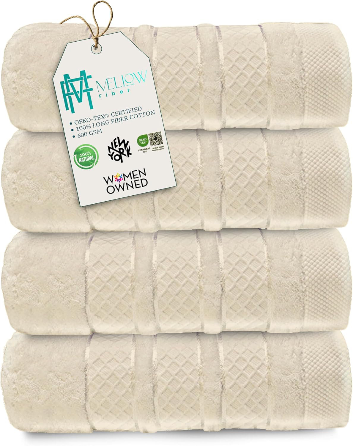 Mellow Fiber Long-Fiber Cotton Luxury Bath Towel Set: Plush, Absorbent ...