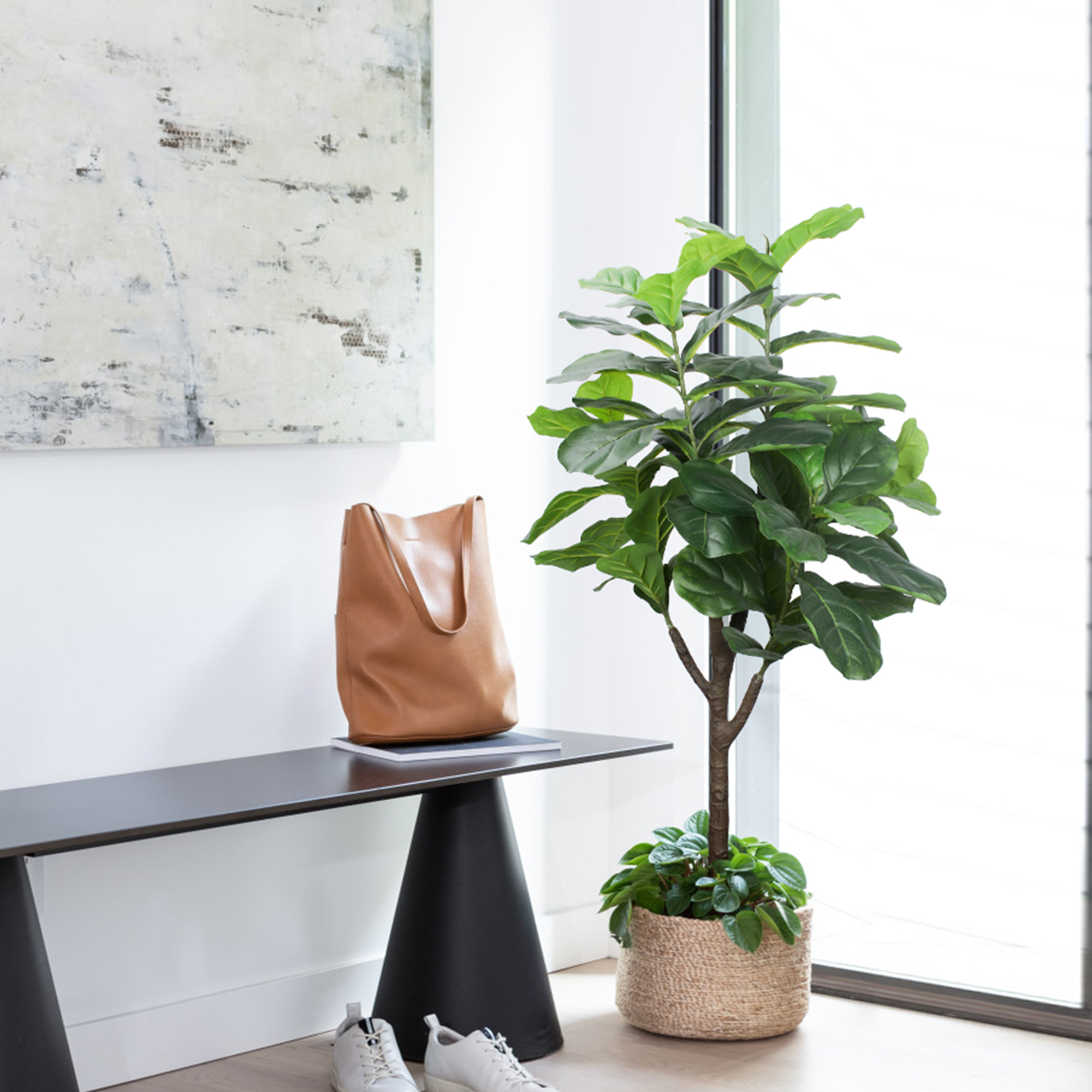 Primrue Faux Tree Fiddle Leaf Fig Plant in Black Plastic Pot & Reviews ...