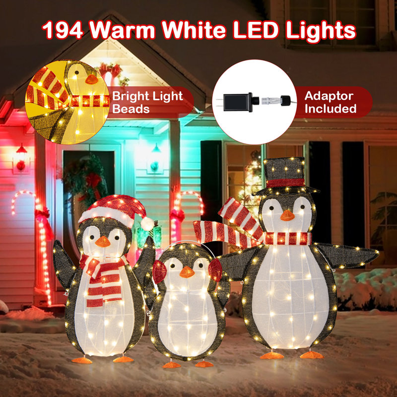The Holiday Aisle® Lighted Christmas Penguins Set of 3 Christmas ...