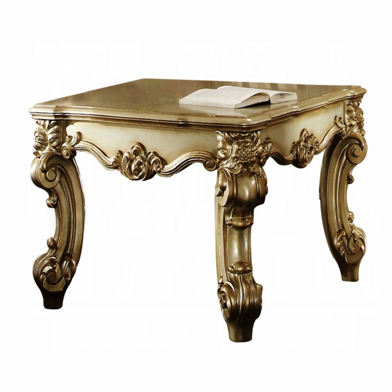 Everly Quinn Gold Patina And Bone End Table With Scrolled Leg | Wayfair