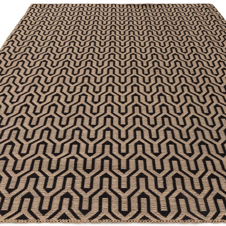 Corrigan Studio Haan Geometric Machine Woven Black/Brown Area Rug ...