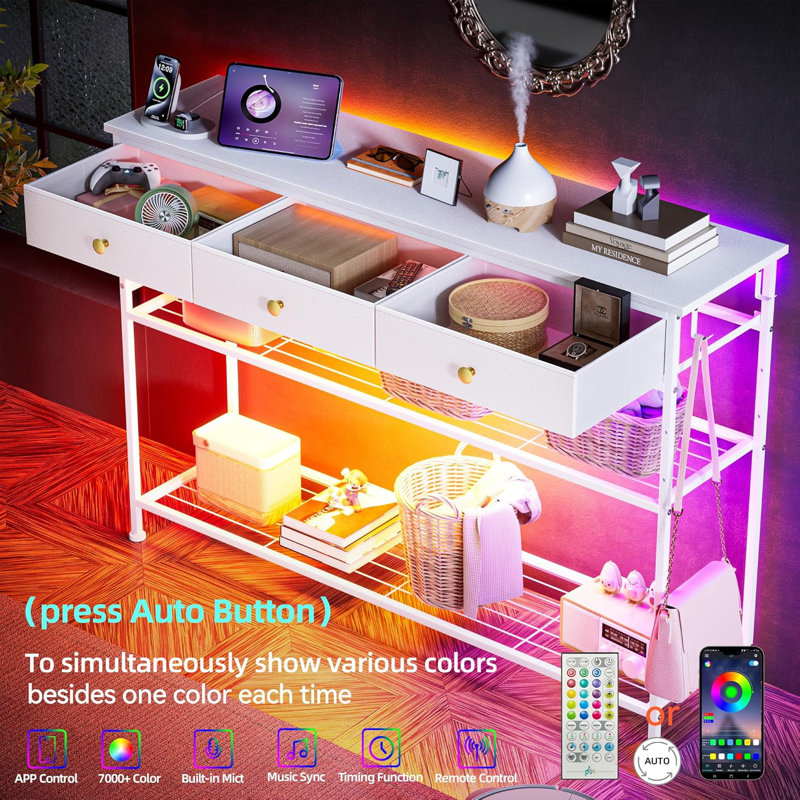 Ebern Designs Entryway Table with 3 Drawers, Led Sofa Tables for Living ...