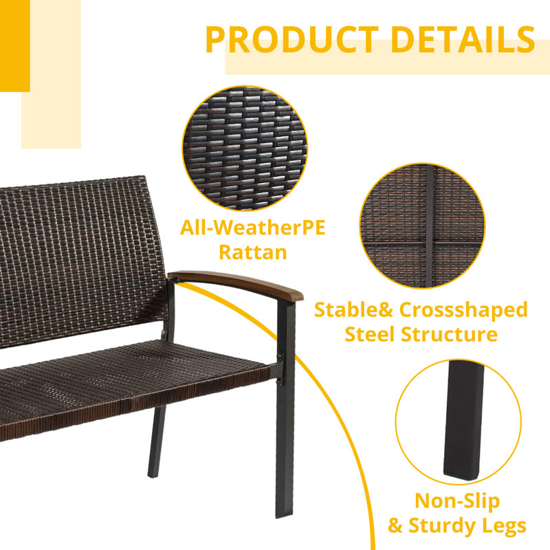 Winston Porter Outdoor Rattan Bench, All-Weather 2 Seater Wicker ...