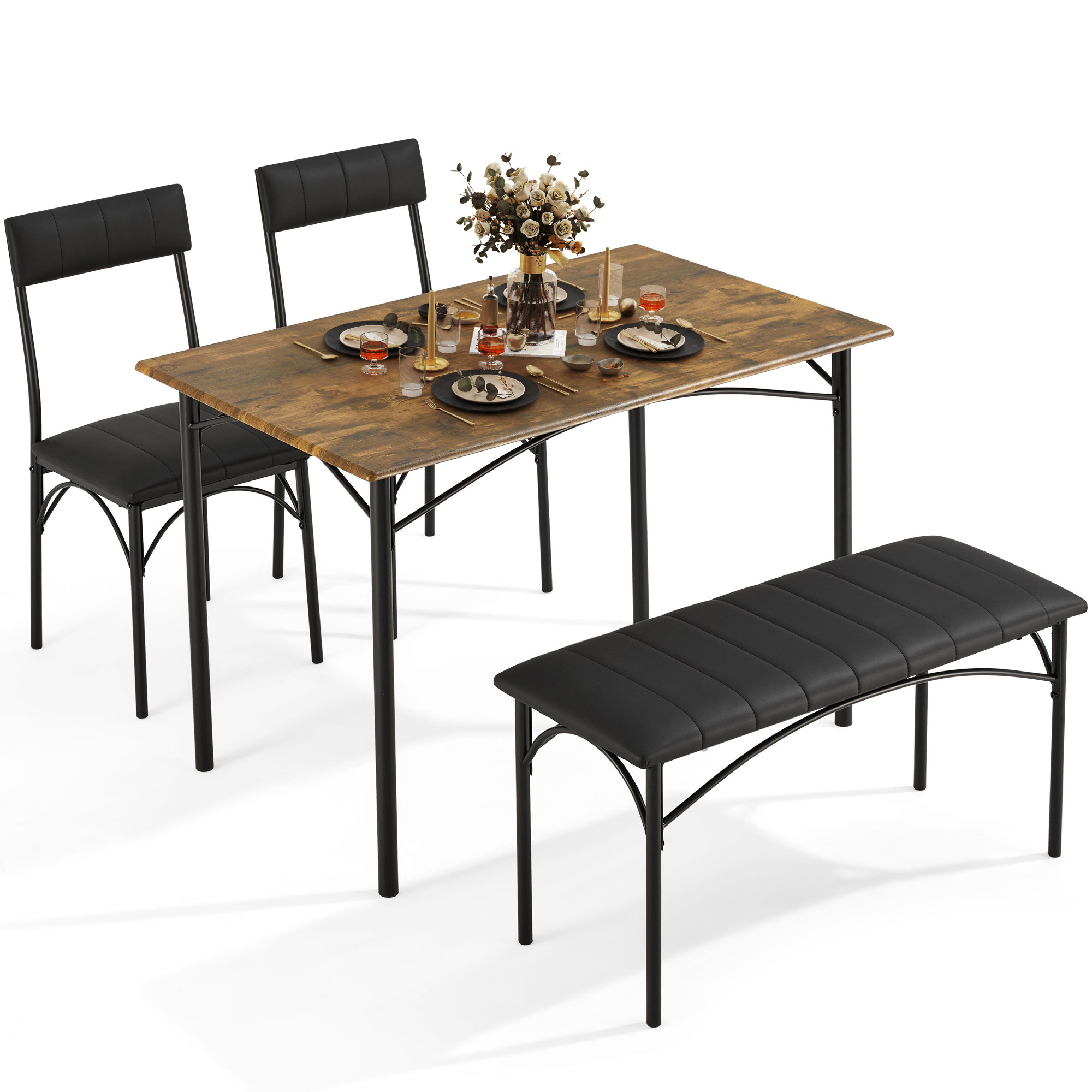 17 Stories Dining Table Set For 4, Kitchen Table With Upholstered Bench ...