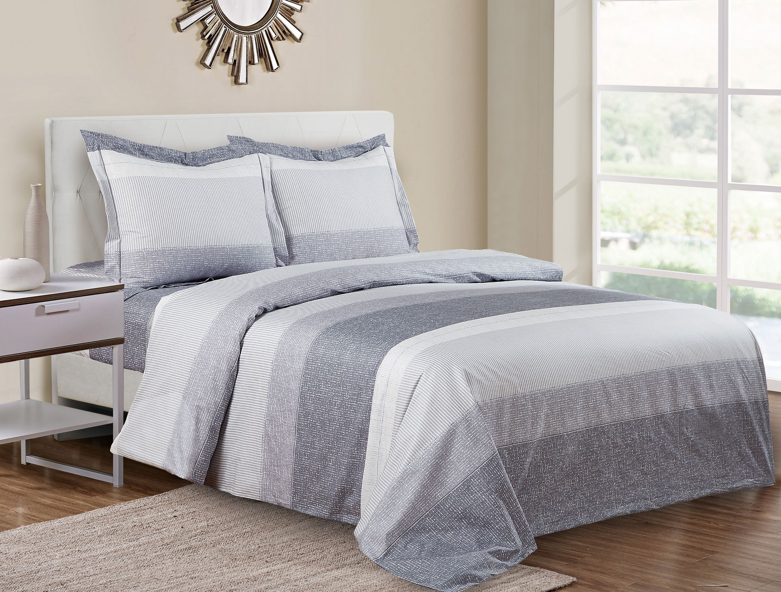 Violet Linen French Bradid Stripe Pattern Cotton Percale Duvet Cover ...