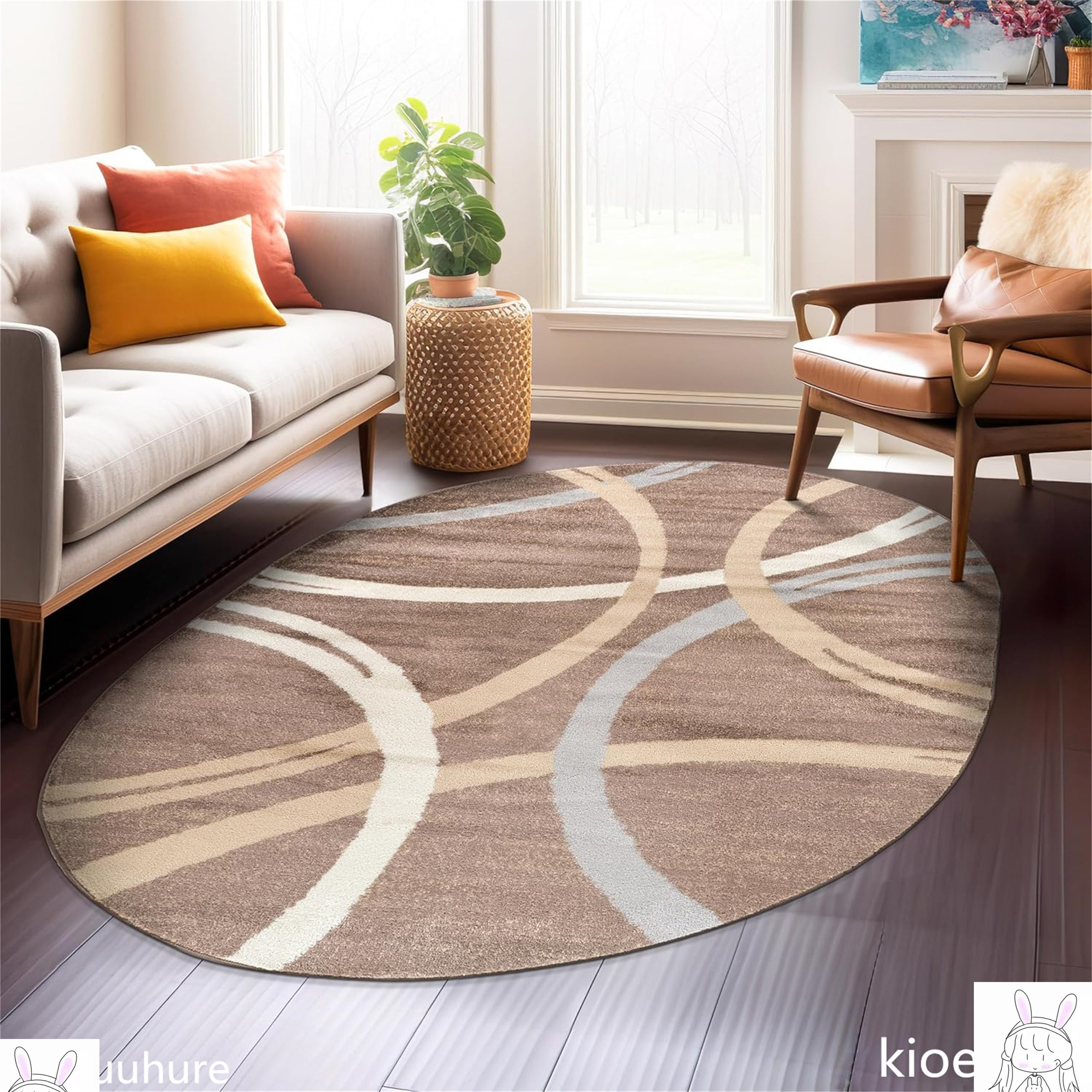 Wrought Studio™ Modern Wavy Circles Design Area Rug 2' x 3',Brown | Wayfair