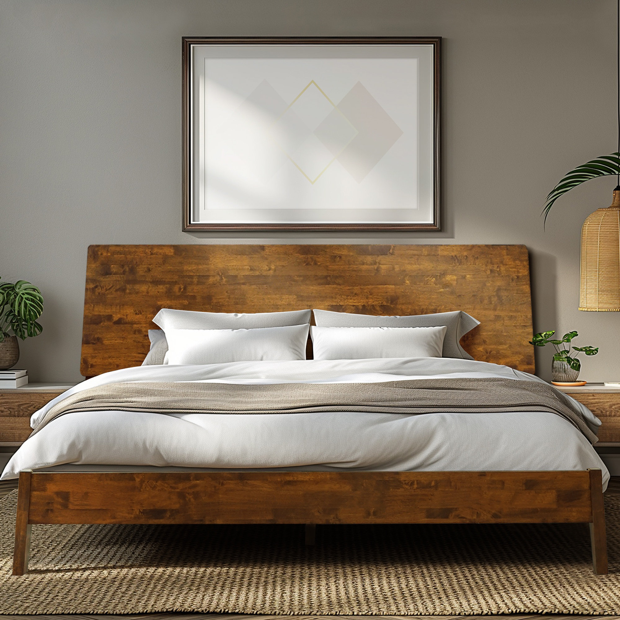 Millwood Pines Premium Solid Wood Bed Frame with Headboard ...