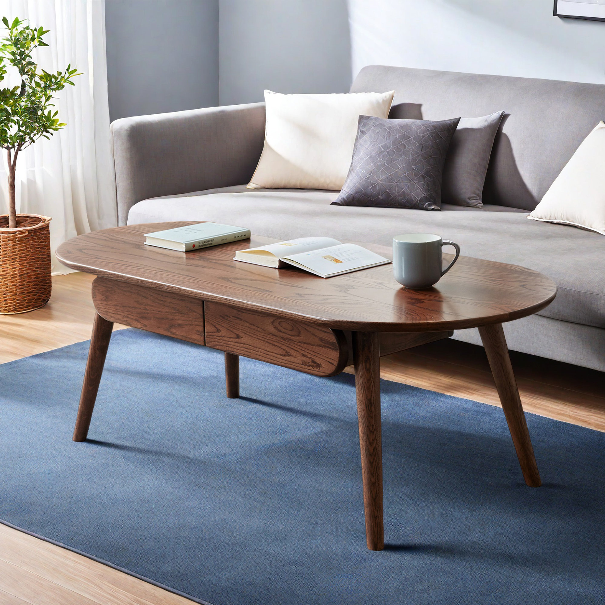 George Oliver Stylish Solid Wood Coffee Table With Drawers – Natural ...