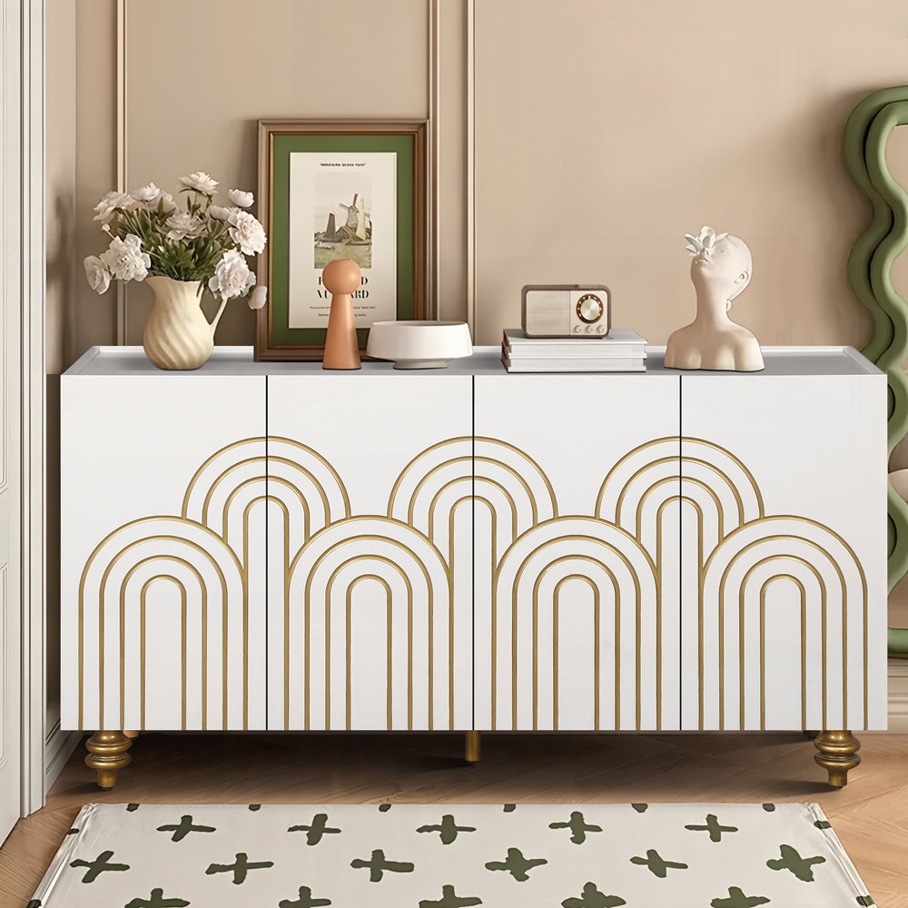 Rosdorf Park Modern Fluted Buffet Cabinet with Gold Accents and ...