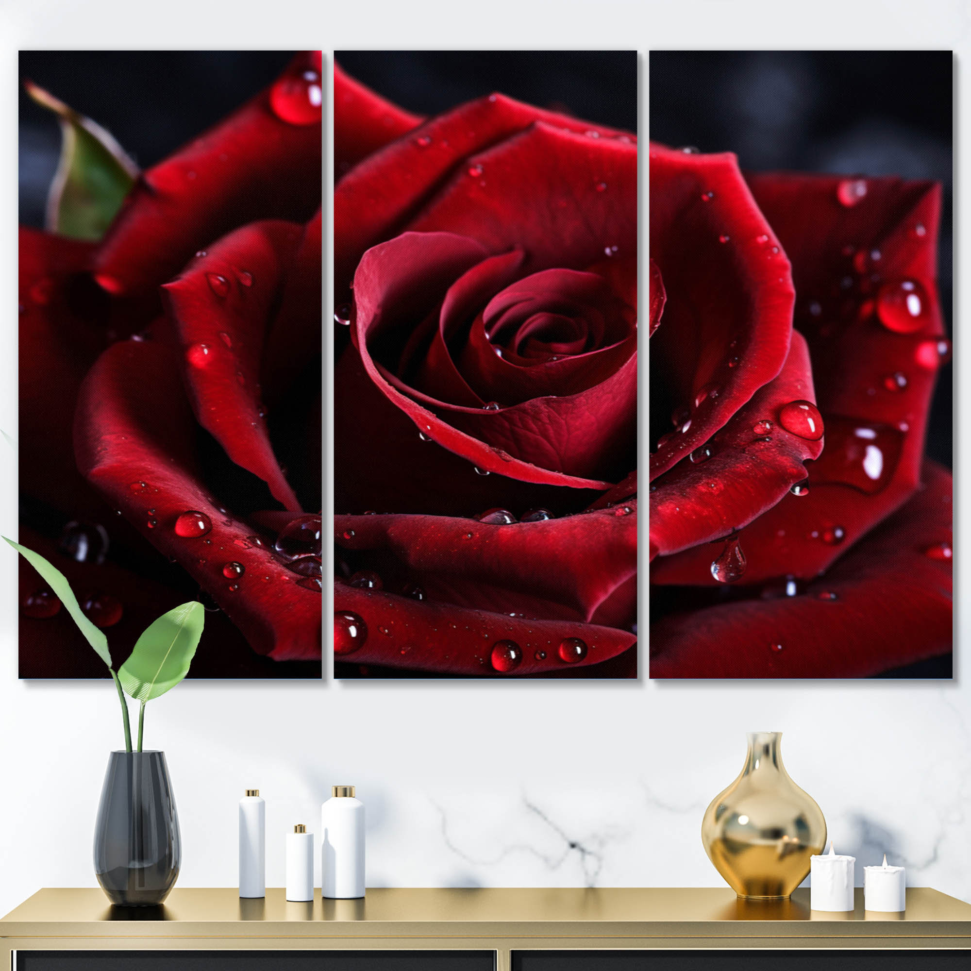 Ebern Designs Red Rose with Raindrops I - Roses Metal Wall Art Living ...