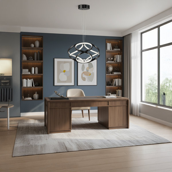 Ivy Bronx Modern Geometric LED Chandelier – Black/White Finish | Wayfair