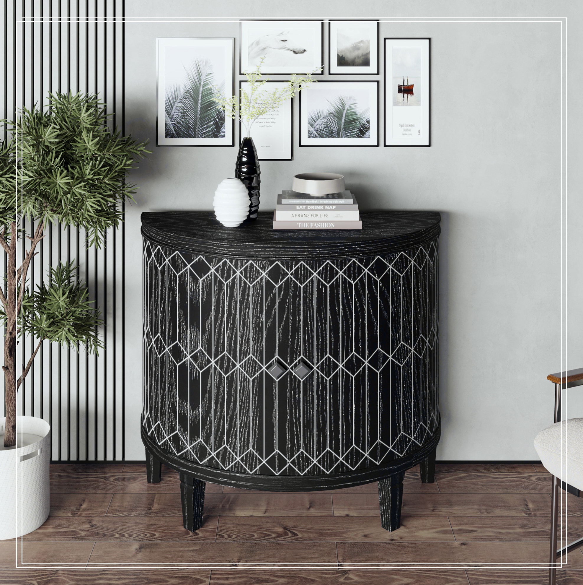 Latitude Run® Accent Cabinet Half-moon 2 Door Wooden Cabinet Storage ...