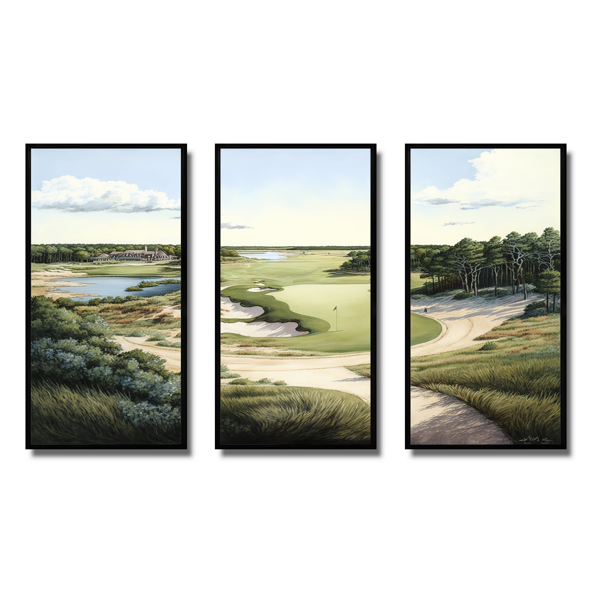 Union Rustic " Golf Course In The Summer " 3 - Pieces on Canvas | Wayfair