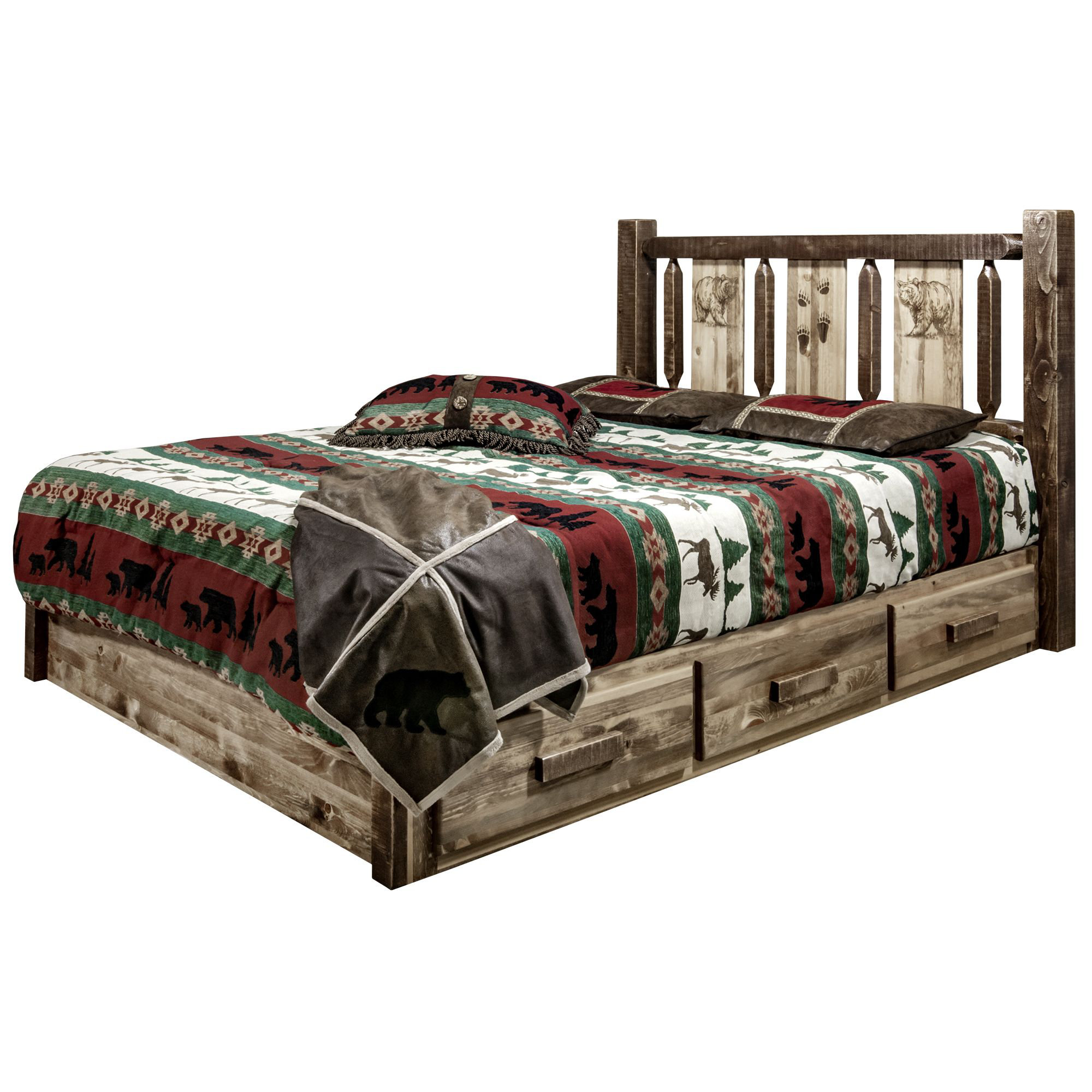 Loon Peak® Homestead Collection Lodge Pole Pine Platform Storage Bed ...