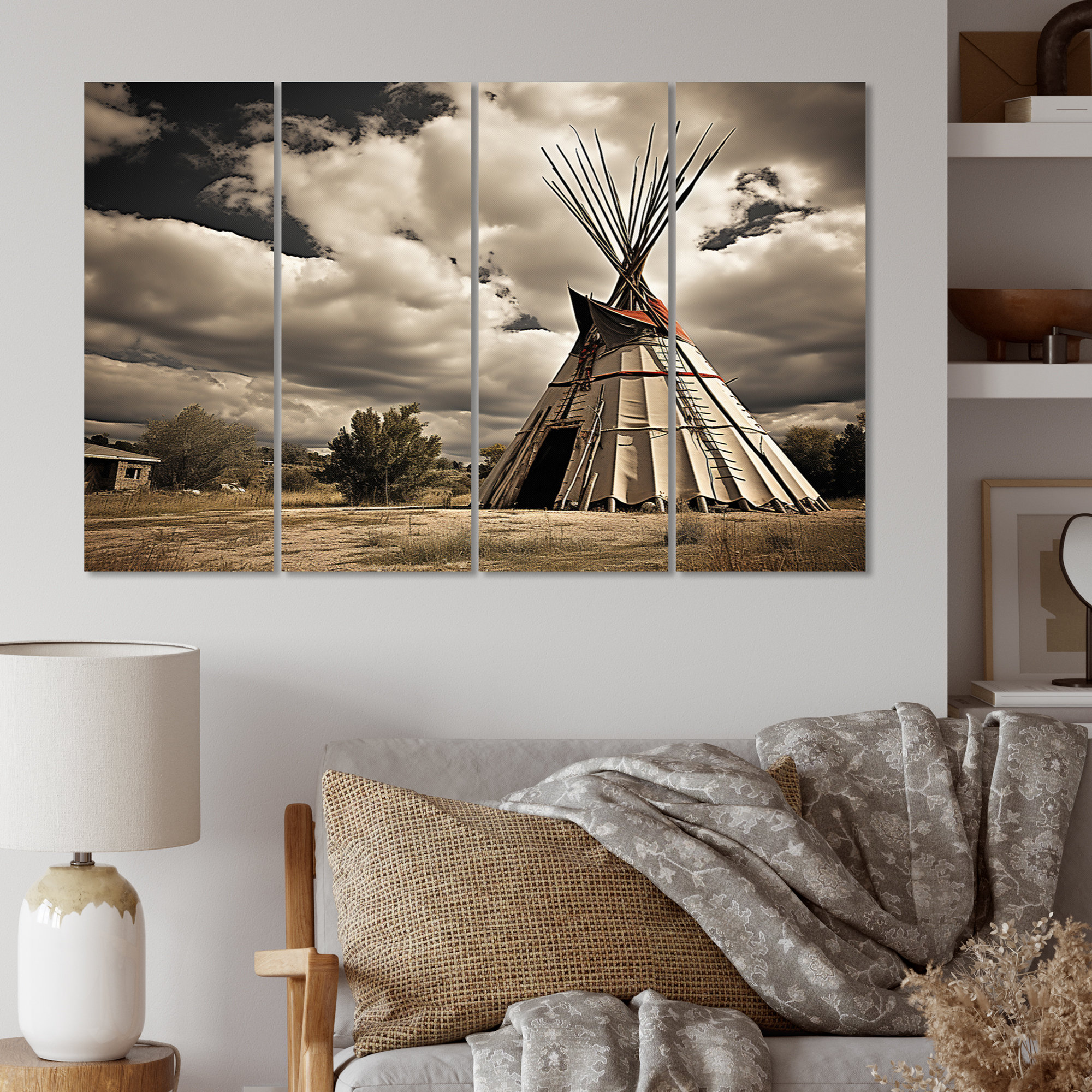 Union Rustic Grey Native Tipi Shadows Of Heritage I Gray Native Tipi ...