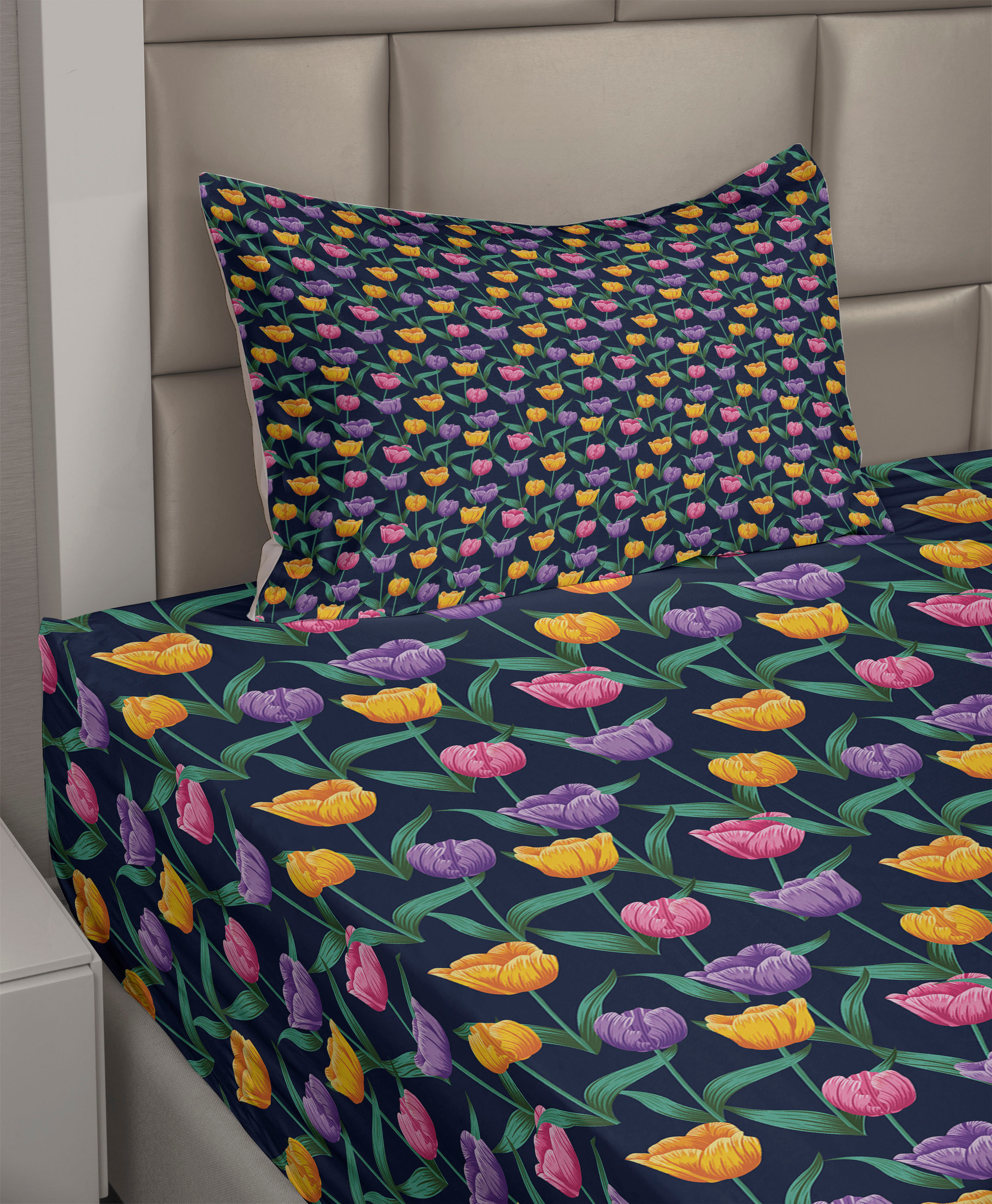 Ambesonne Tropical Sheet Set Exotic Flower Leaf Plot Pink Orange and ...