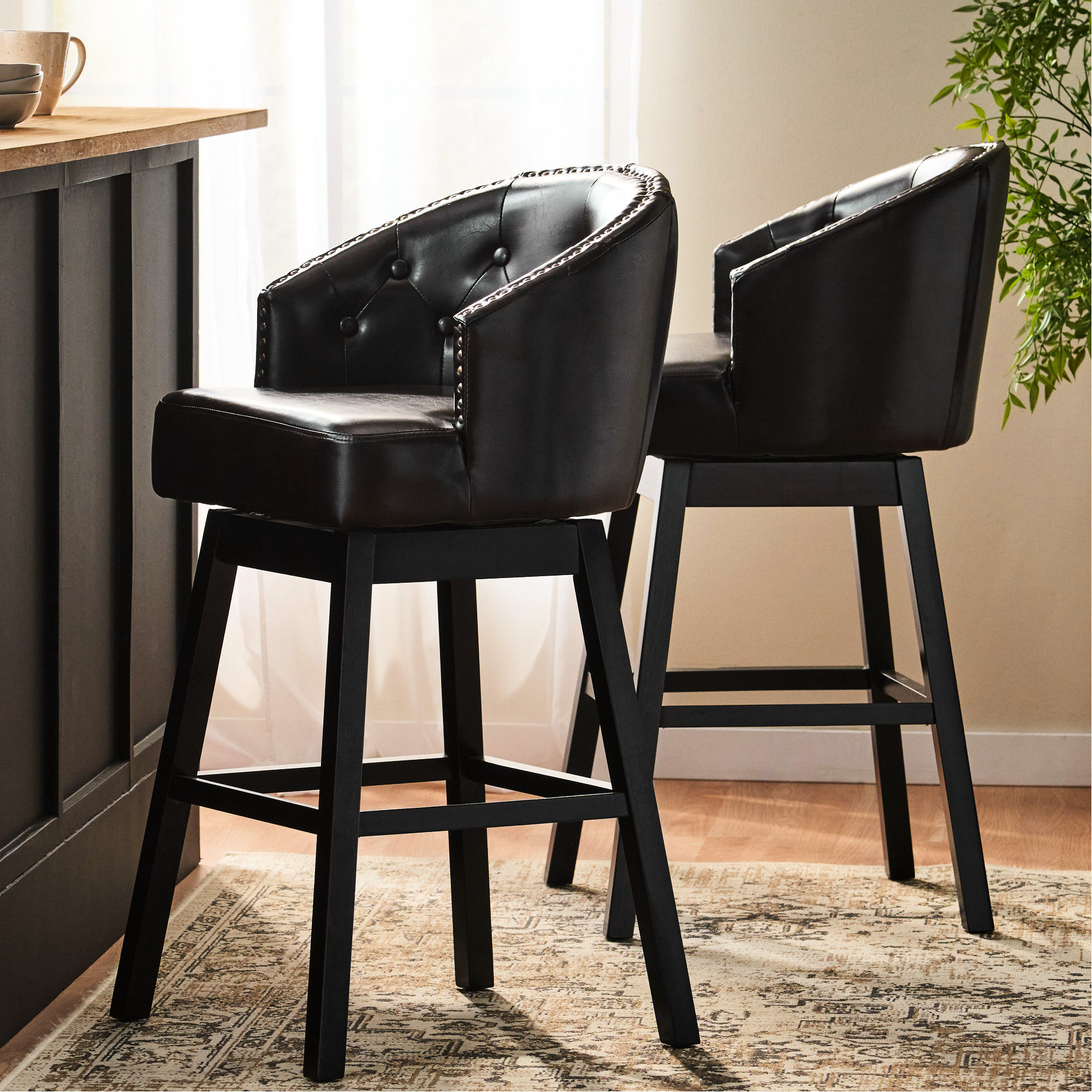 Wildon Home® Contemporary Beige Bar Stool Of 2 With 360 Degree Swivel ...