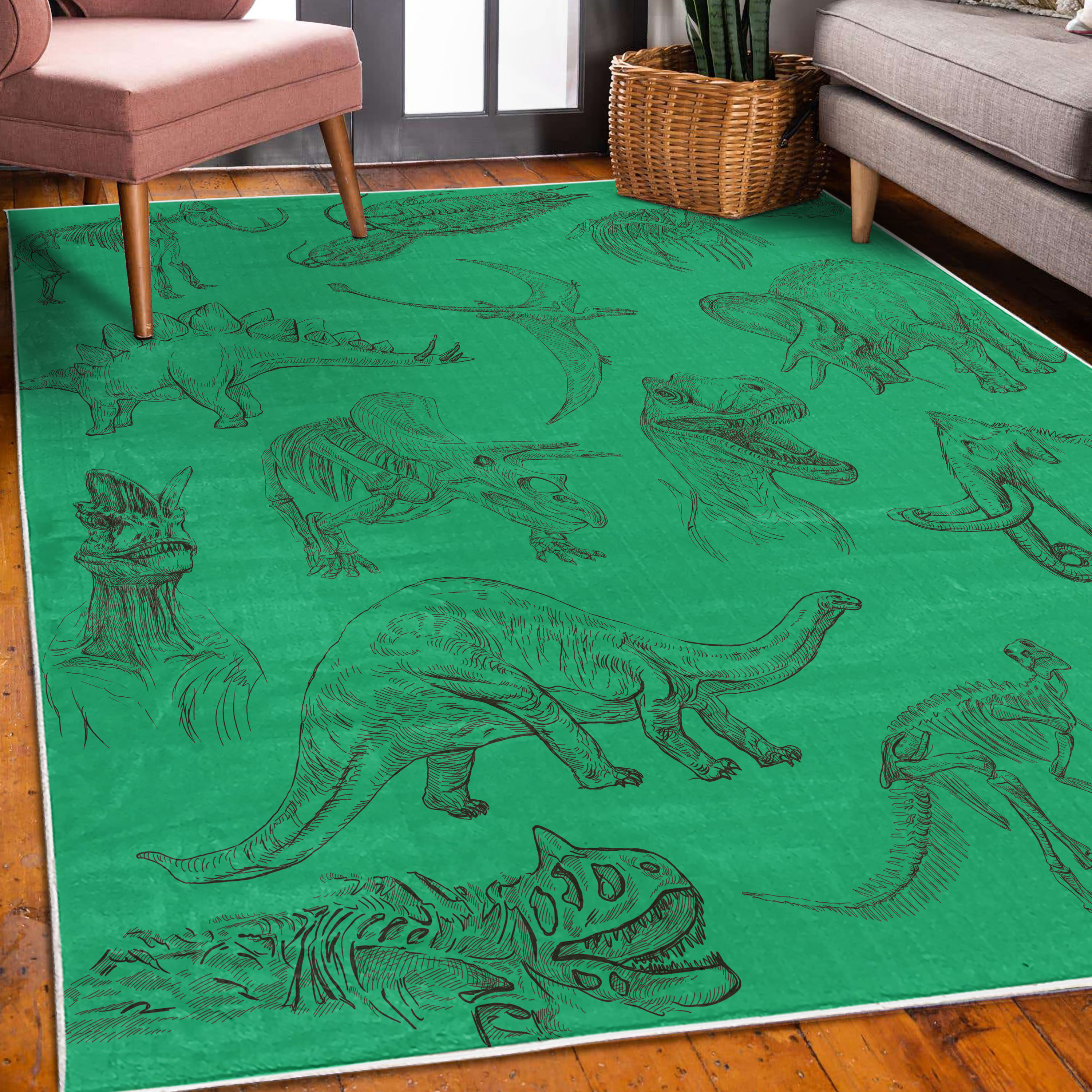 Zoomie Kids Jurassic Decorative Rug, Arrangement Of Various Dinosaurs ...