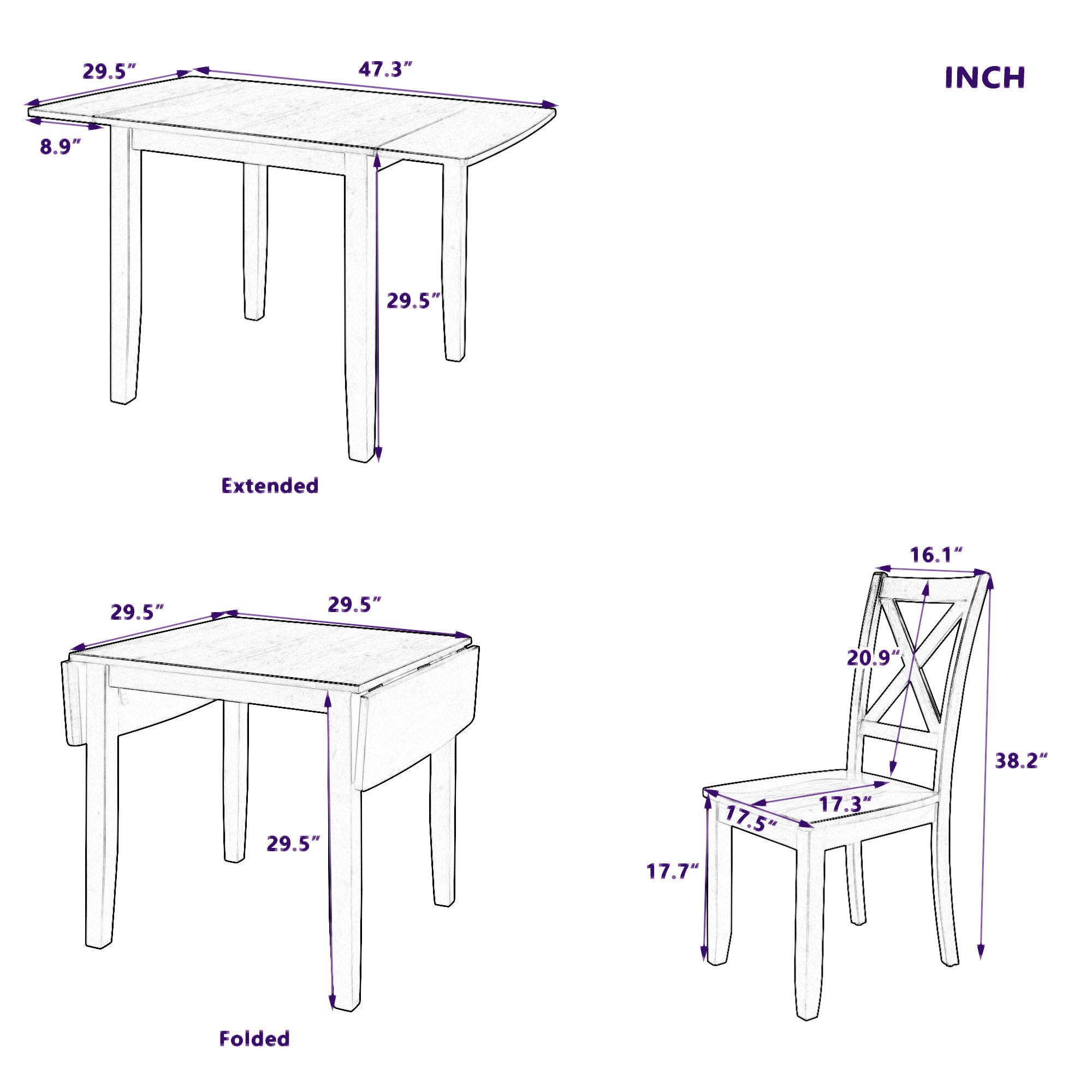 Winston Porter 3-Piece Wood Drop Leaf Breakfast Nook Dining Table Set ...