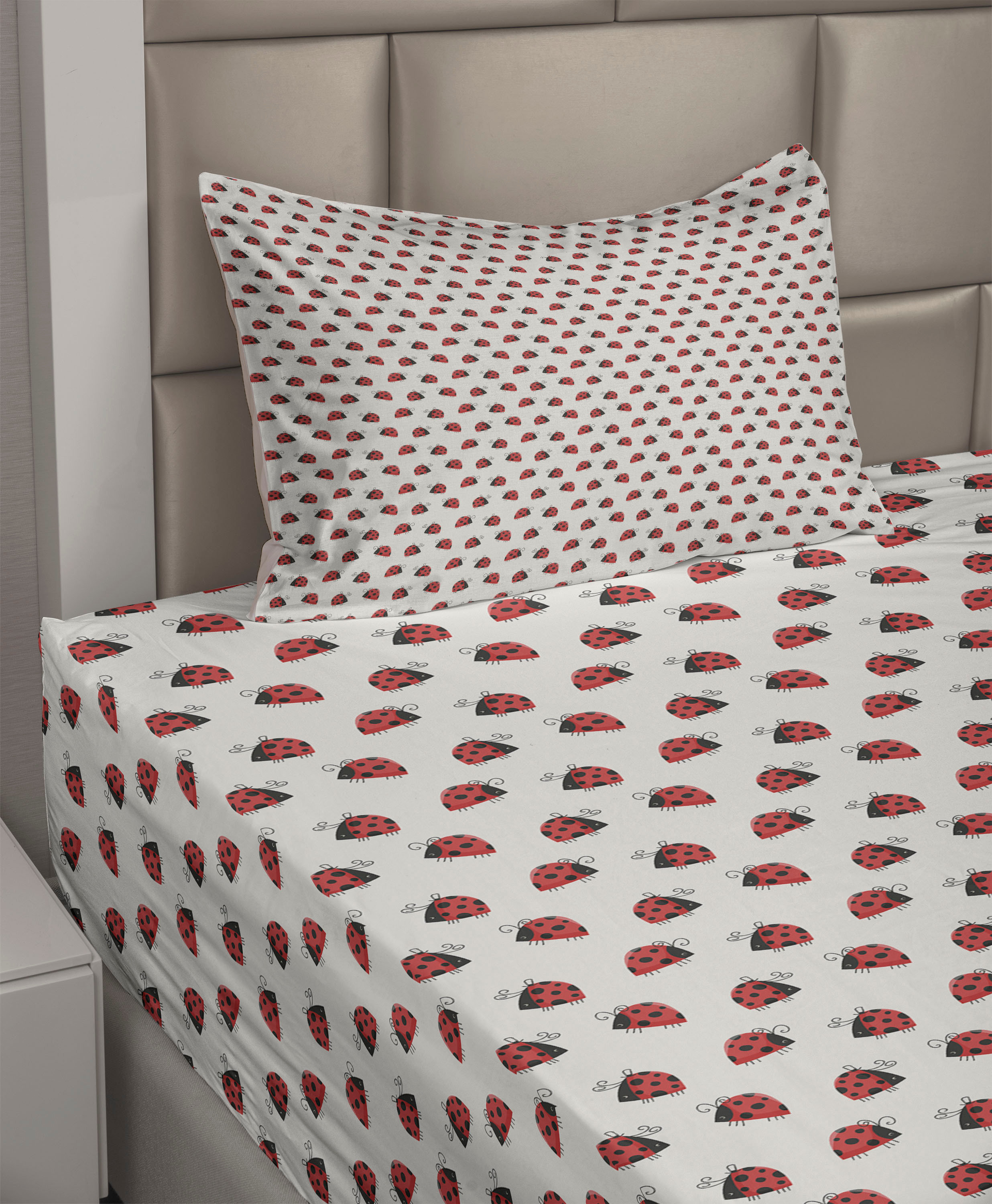 Ambesonne Modern Sheet Set Hand-Drawn Ladybugs Plot Rust and Charcoal ...