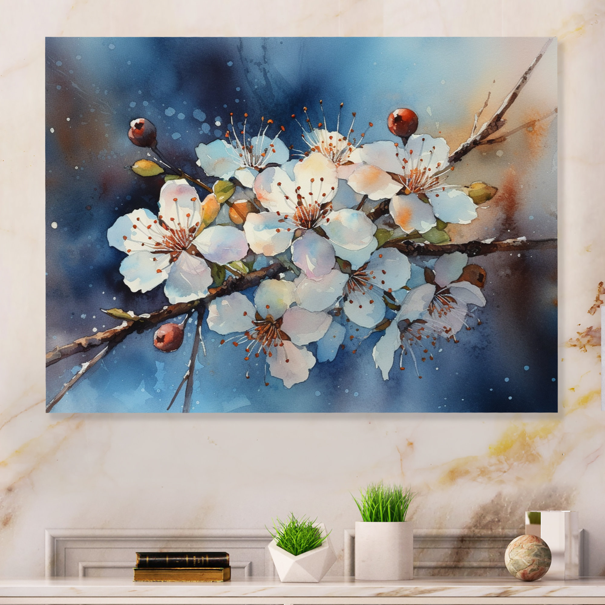 Red Barrel Studio White Blue Apple Tree Artistry III - Floral Apple ...