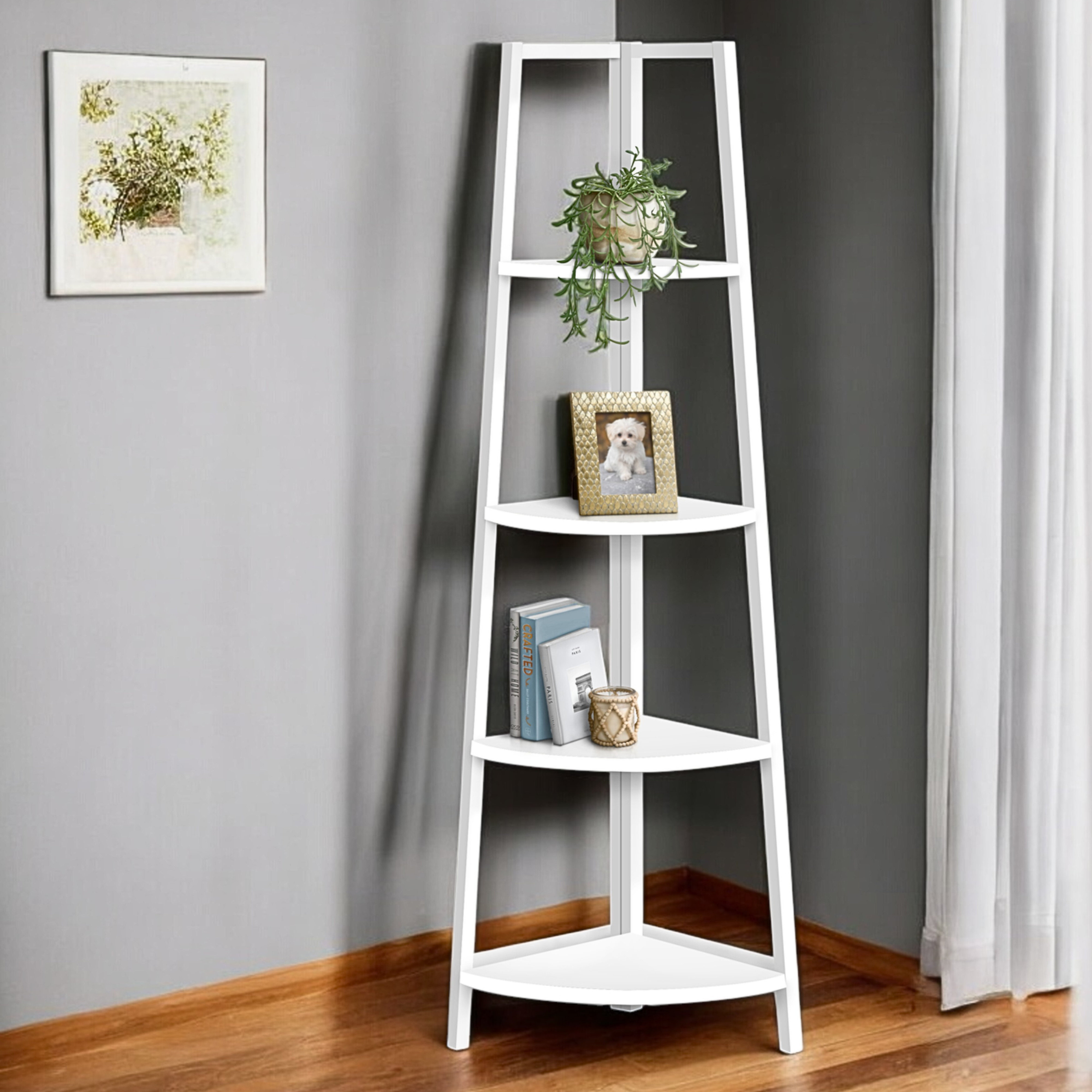 Ebern Designs Jonco Corner 60" White Bookshelf | Wayfair