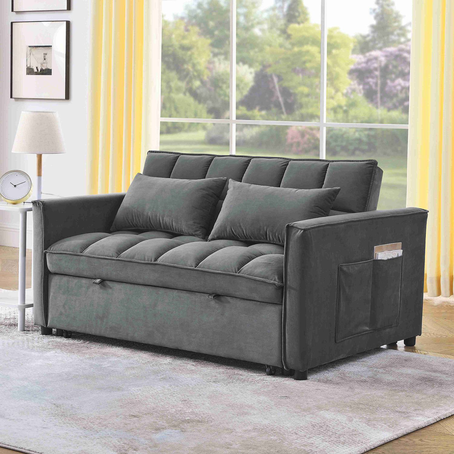 Ebern Designs 54" Flannel Pull-Out Futon Sofa Bed | Wayfair