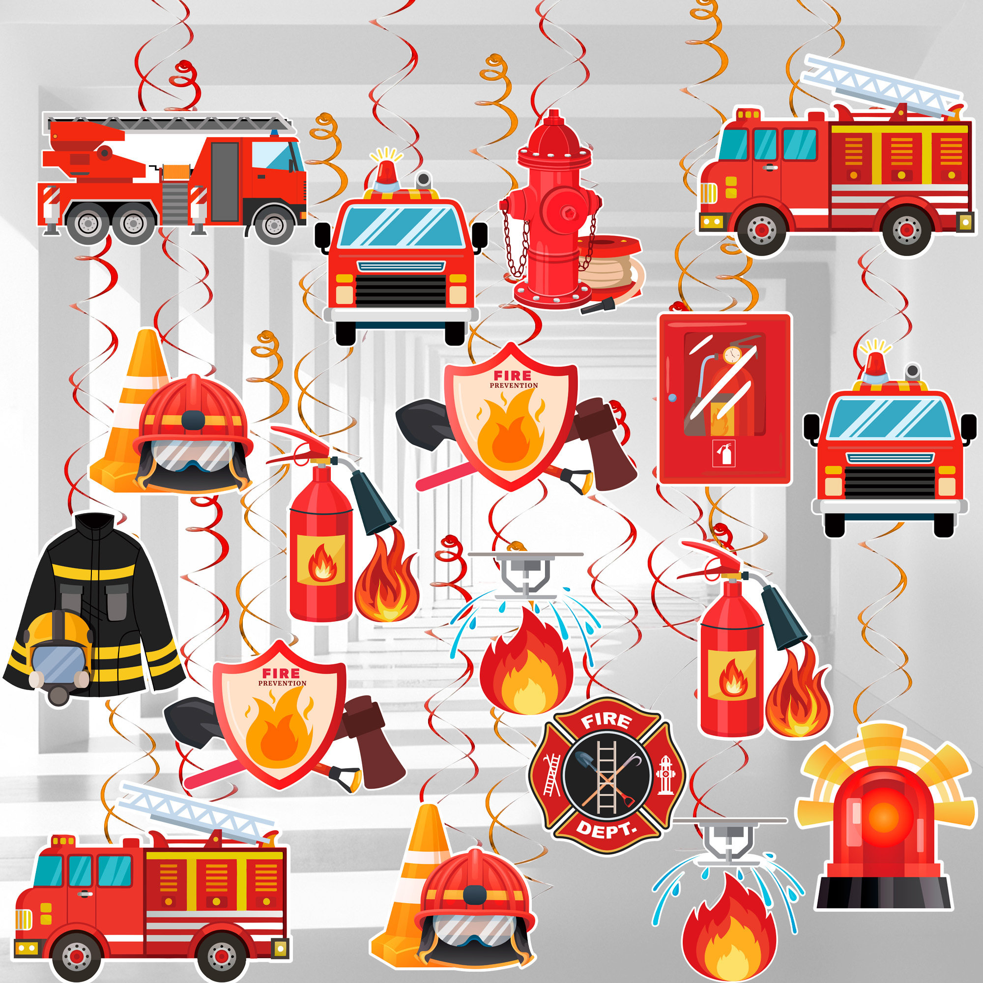 Fleur De Lis Living Fire Truck Hanging Swirls, Firetruck Birthday ...