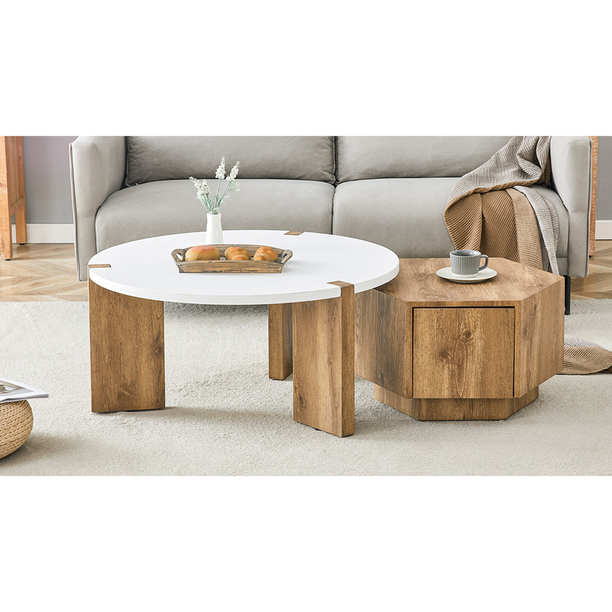 Latitude Run® Fashionable And Versatile MDF Material Coffee Table Set ...