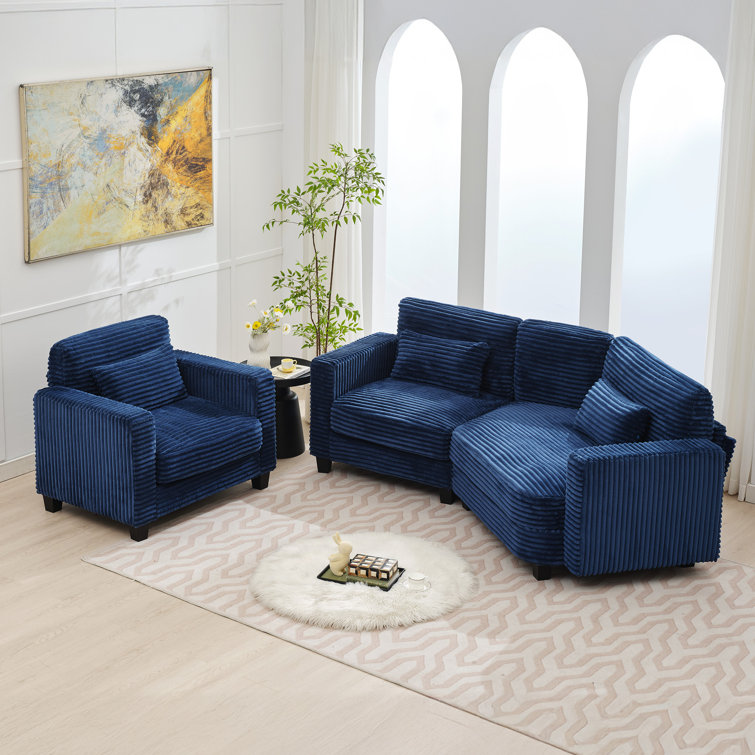 Ebern Designs Redenius Curved Corduroy Living Room Sofa Set includes 2 ...