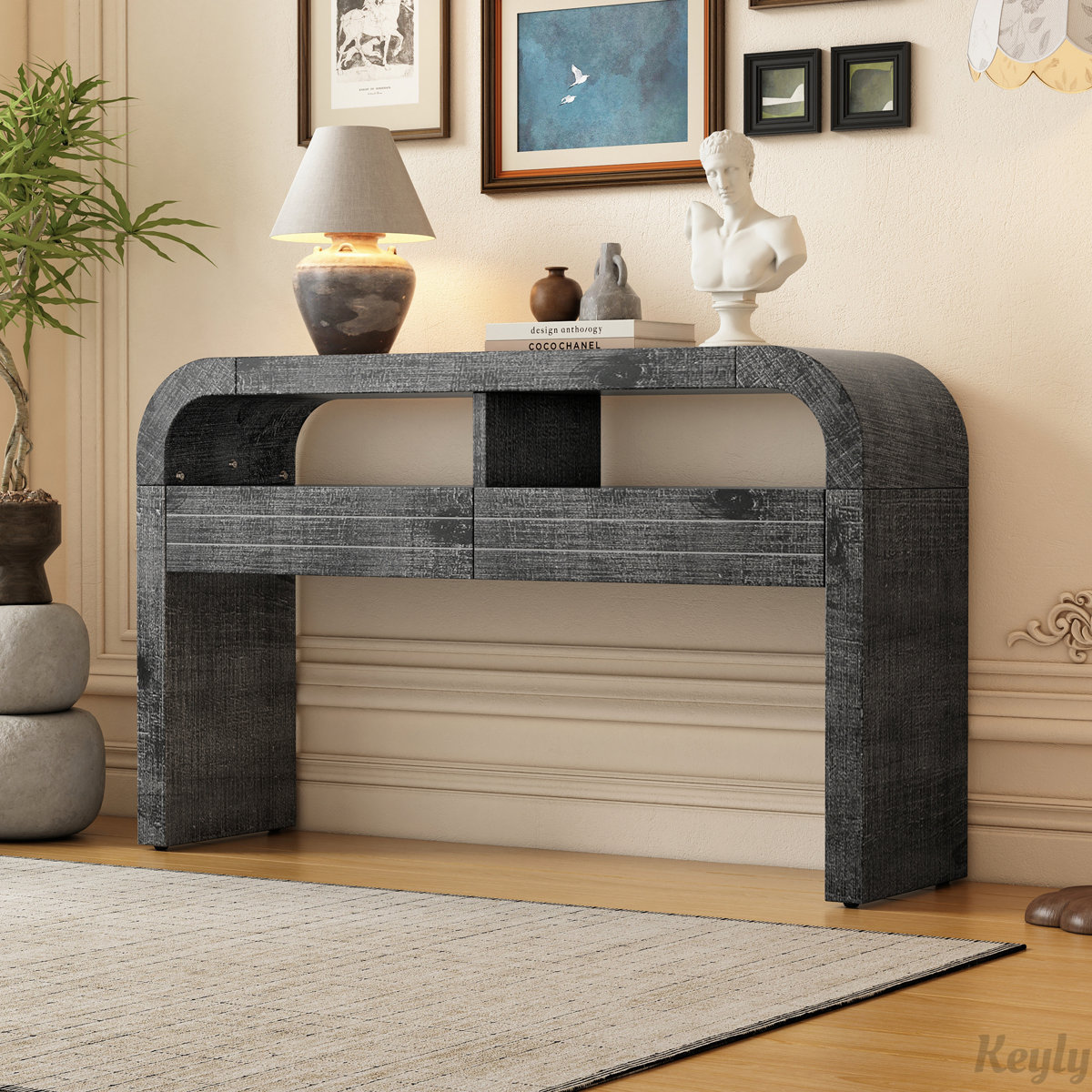 Gracie Oaks Retro Curved Sofa Table Console Table Entryway Table with 2 ...