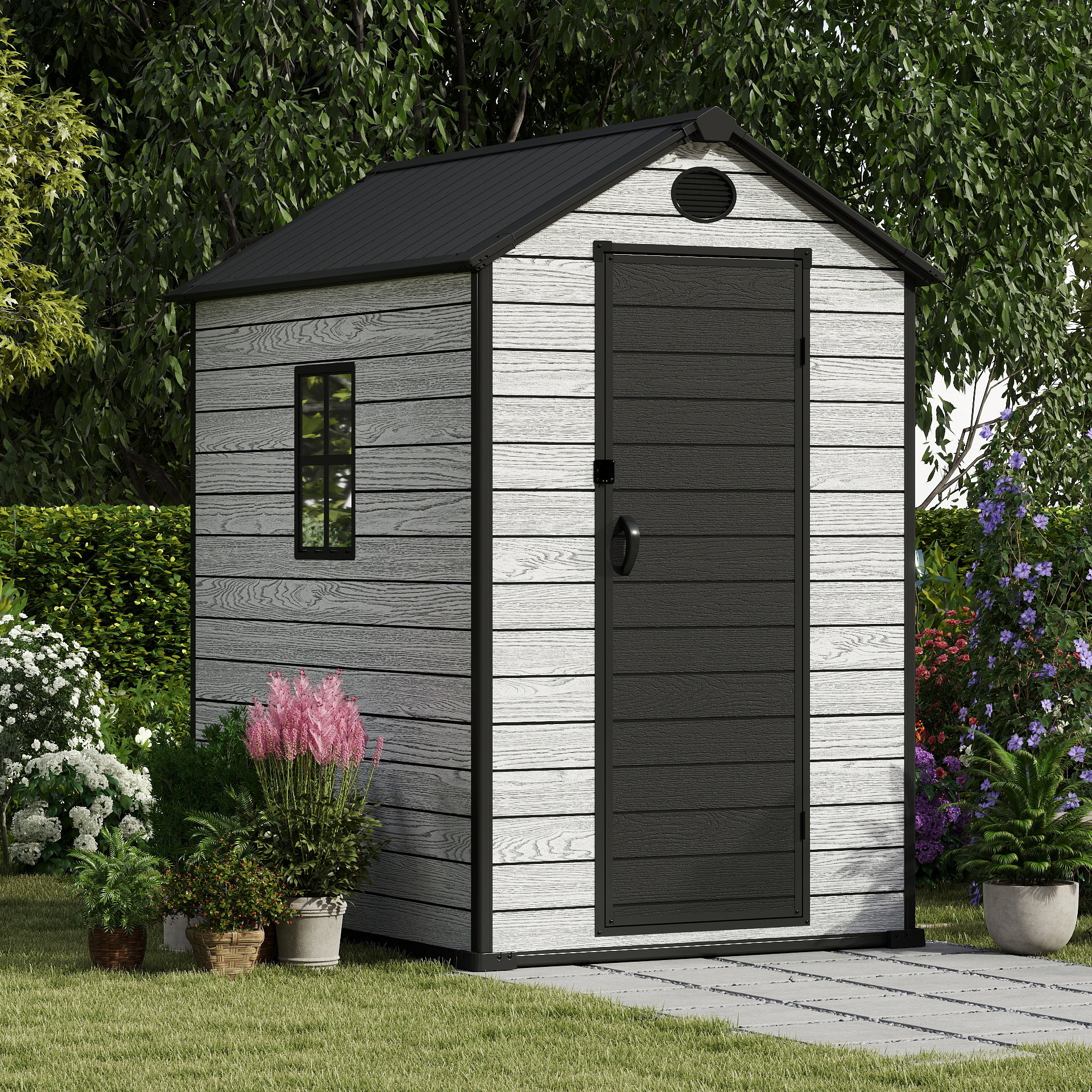 EHHLY 4.4x6 FT Resin Outdoor Storage Shed, 230 Cuft Garden Tool Sheds ...