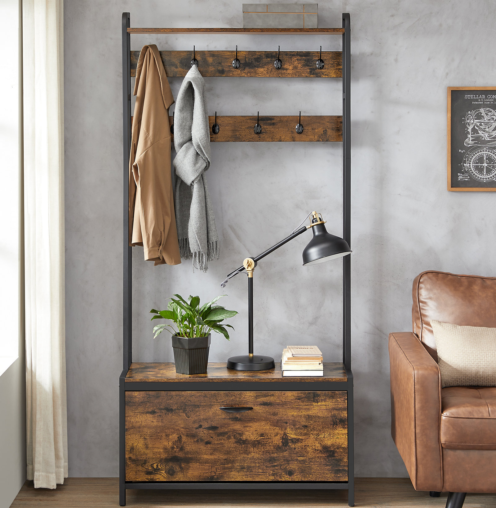 Wade Logan® Hillhouse Hall Tree 33.4'' Wide with Bench and Shoe Storage ...