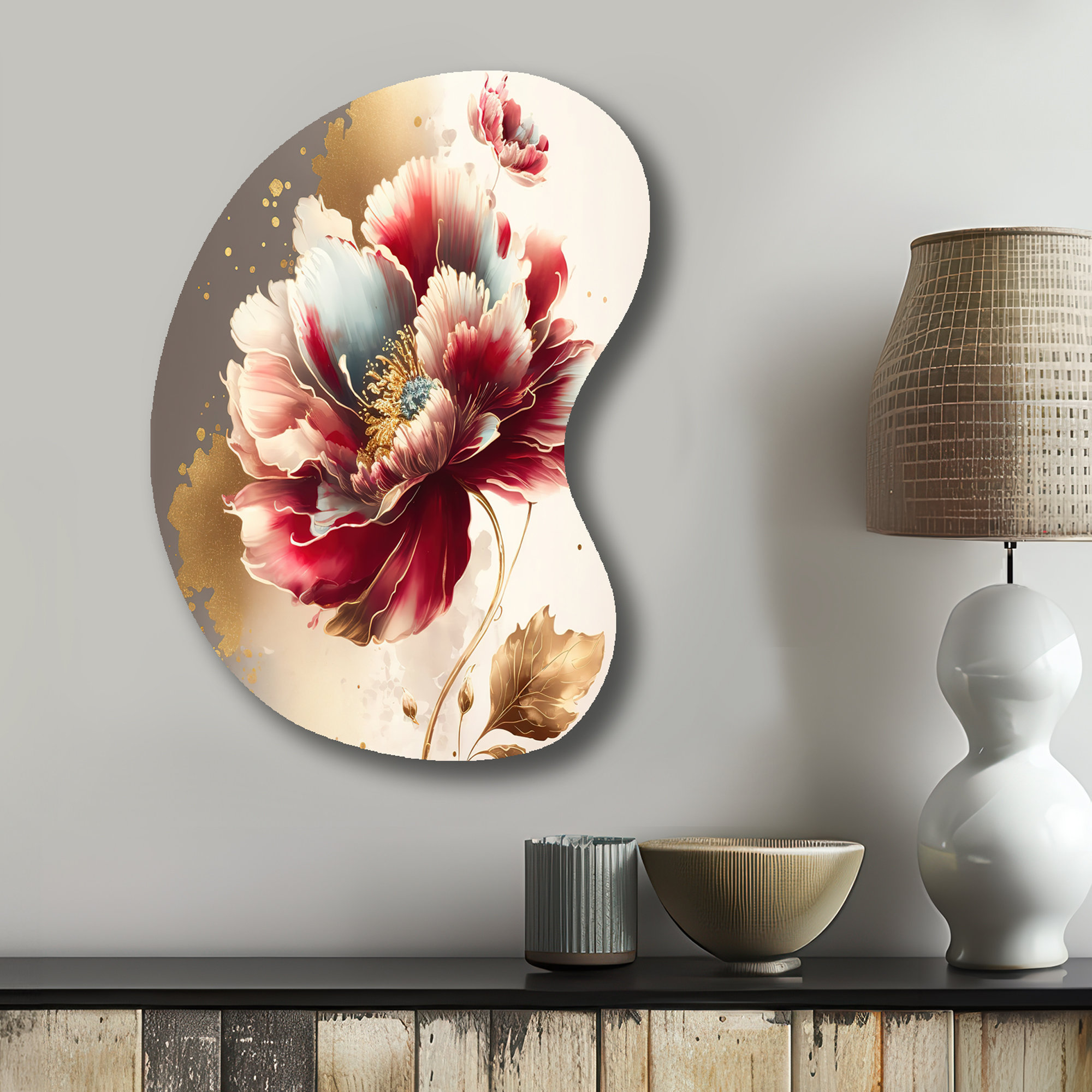Rosdorf Park Bold Red Floral Design II - Floral Boom Shape Irregular ...