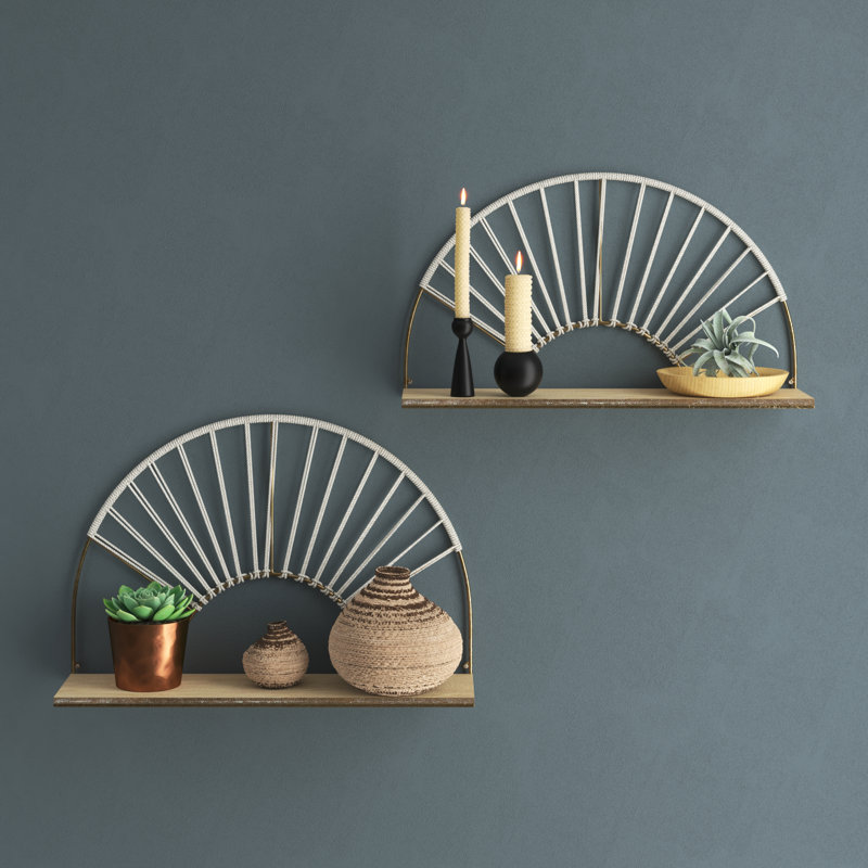 Mistana™ Teen Set of 2 Arched Wall Shelves Glam Modern Gold Metal and ...