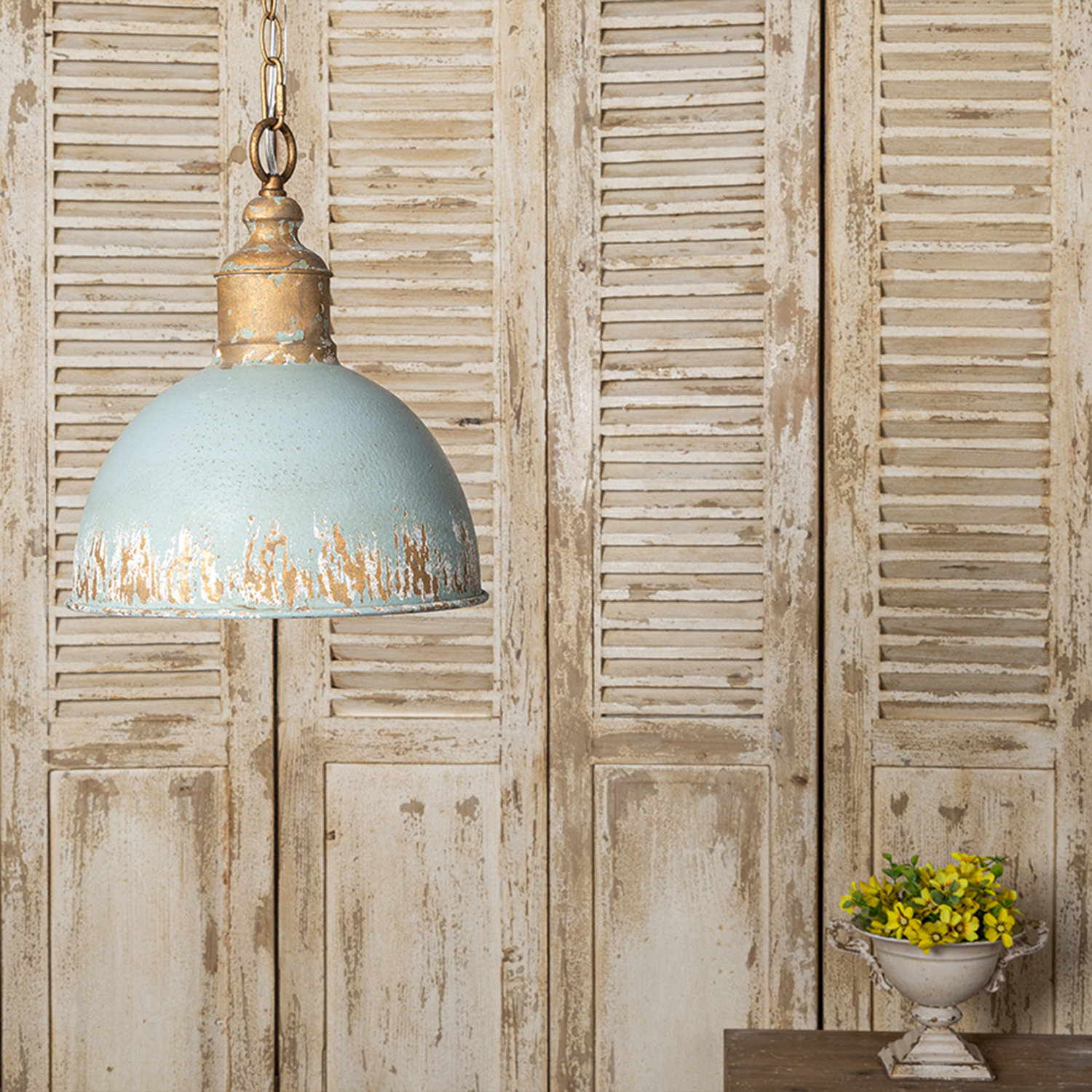 Longshore Tides Vintage Distressed Blue Pendant Light Fixture With Gold ...