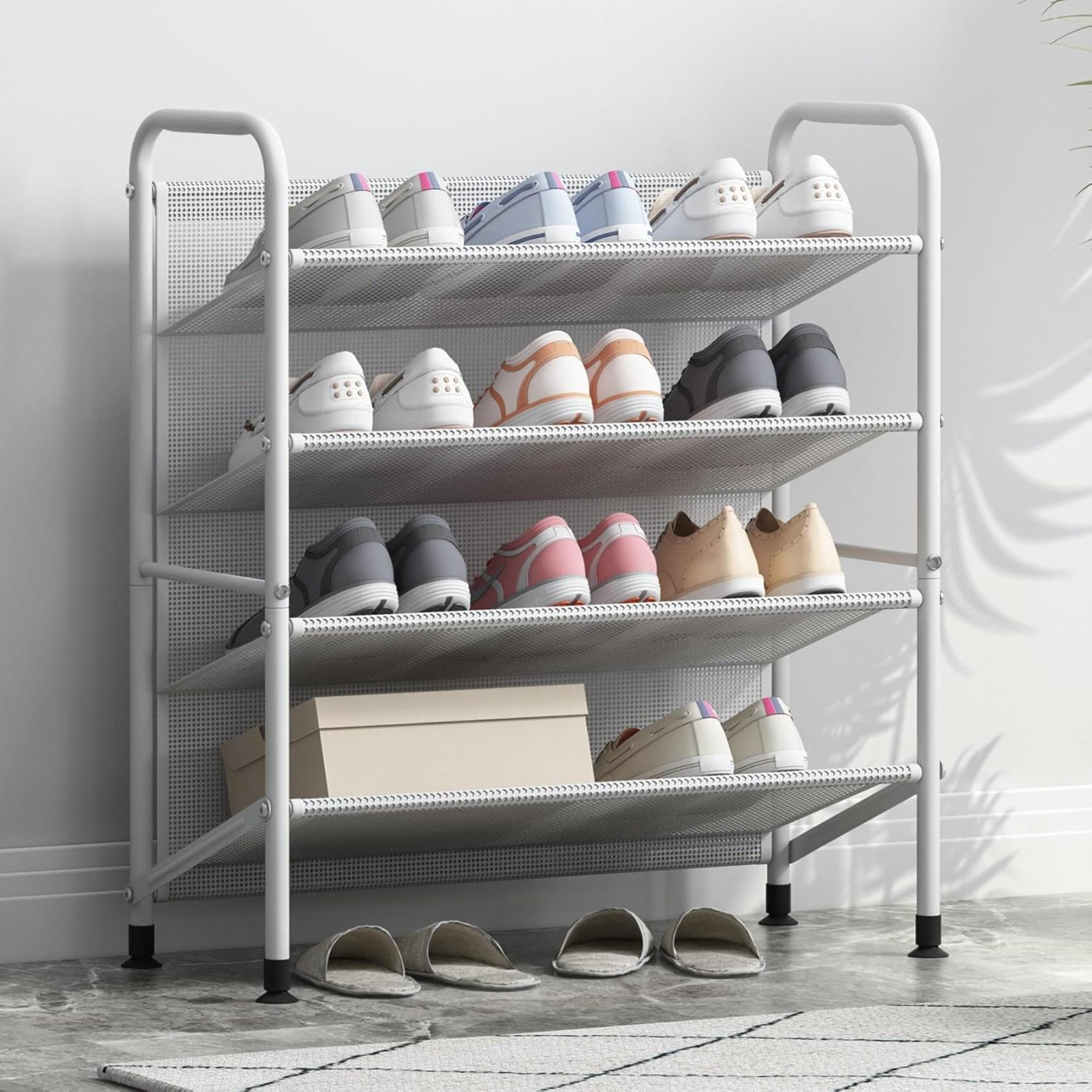 Rebrilliant 4 Tier Shoe Rack For Closet Mesh Fabric Narrow Metal Shoe ...
