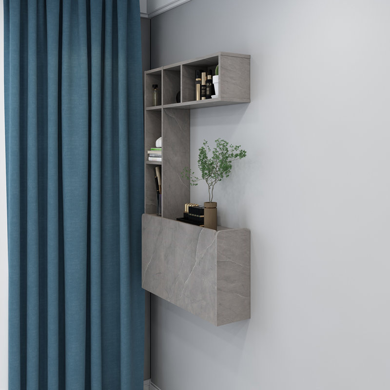 Ebern Designs Swanhilde Rectangle Floating Desk with and Cabinet | Wayfair