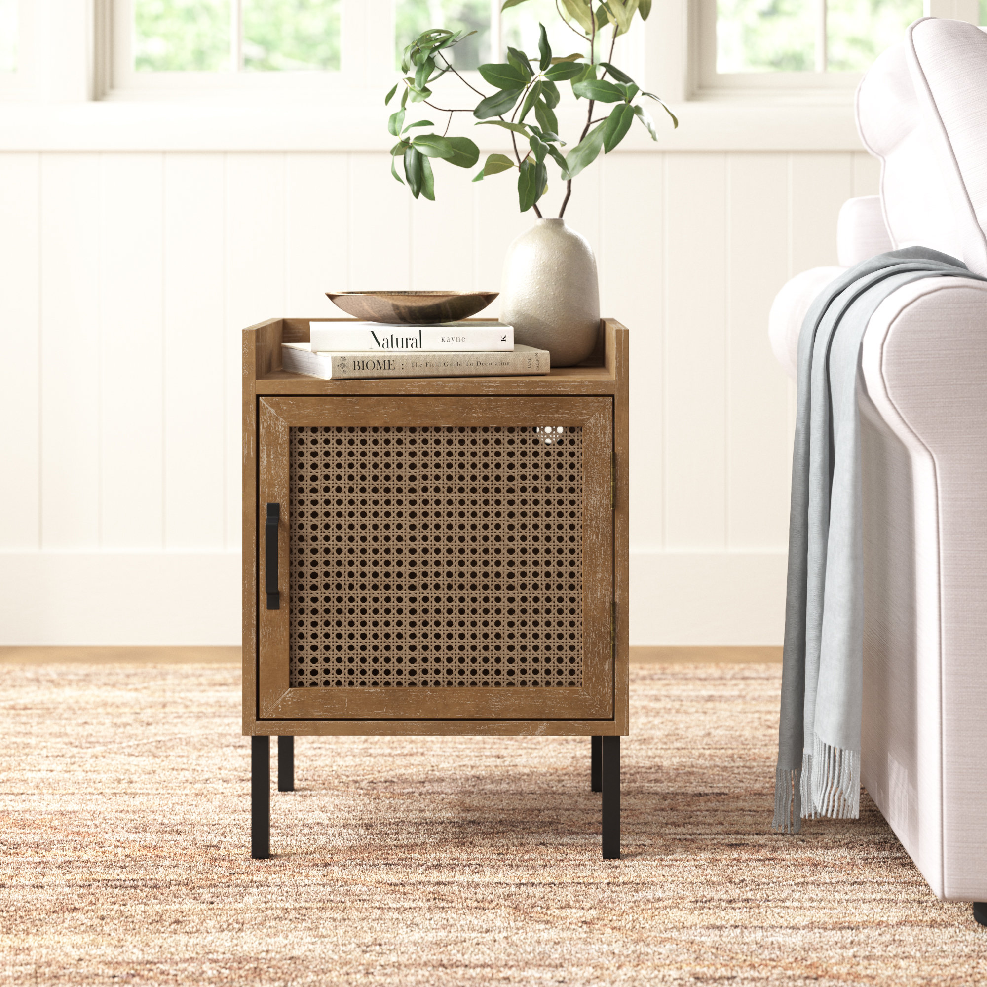 Sand & Stable™ Nador Rustic Farmhouse Woven Rattan Fronts Nightstand ...