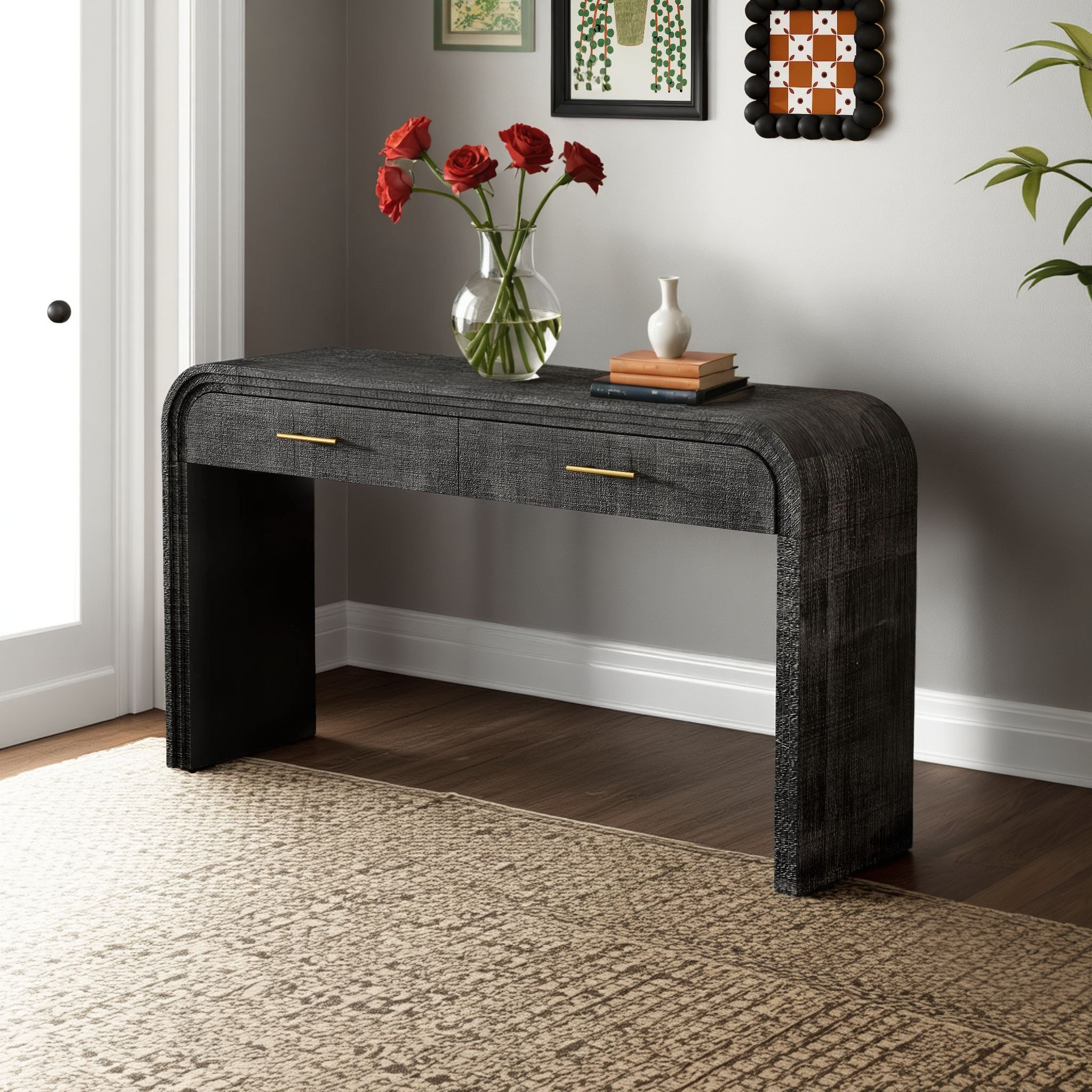 Latitude Run® Unique Retro-style Console Table, Open, Two Top Drawers ...