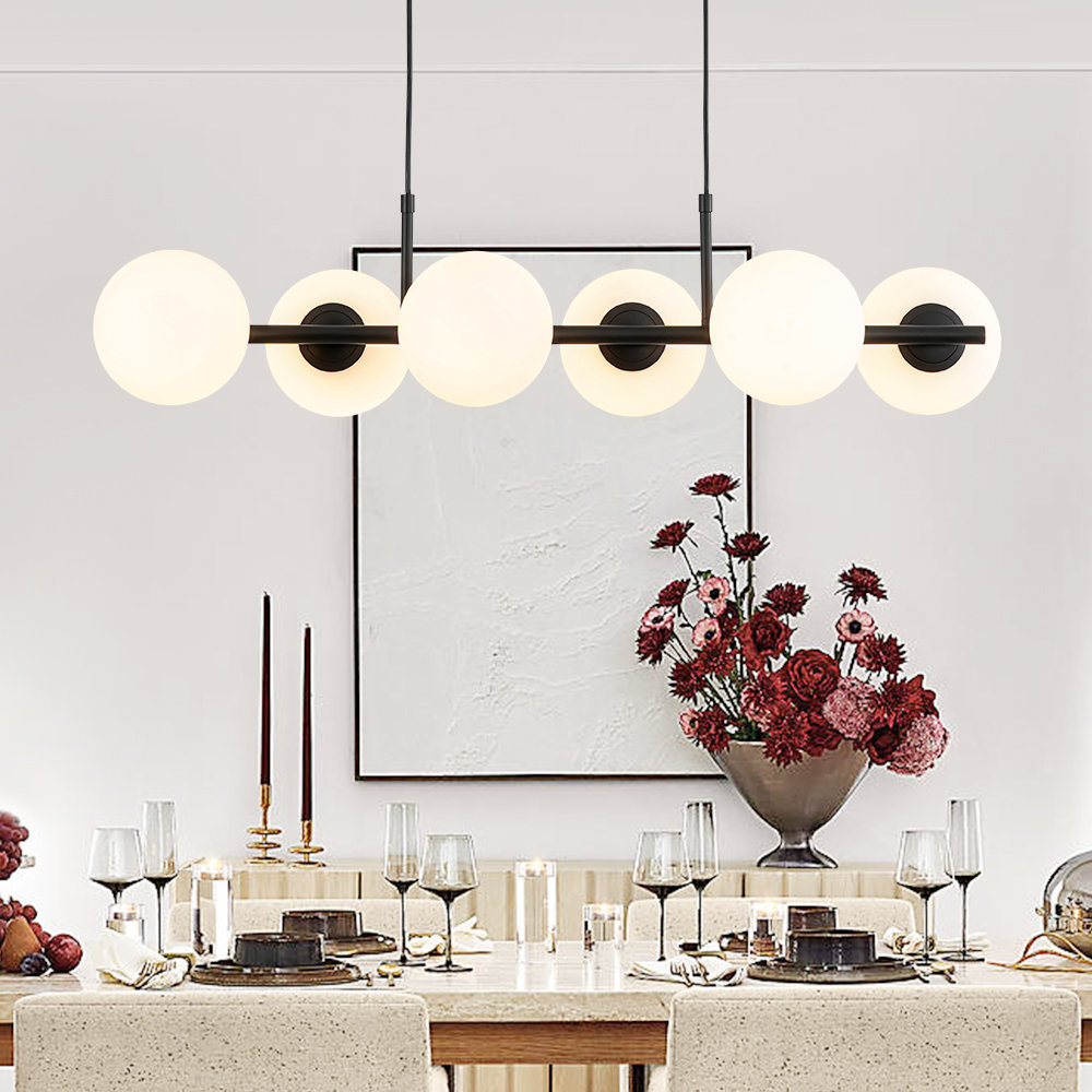 George Oliver Heider 6 - Light Glass Globes Linear Island Chandelier ...