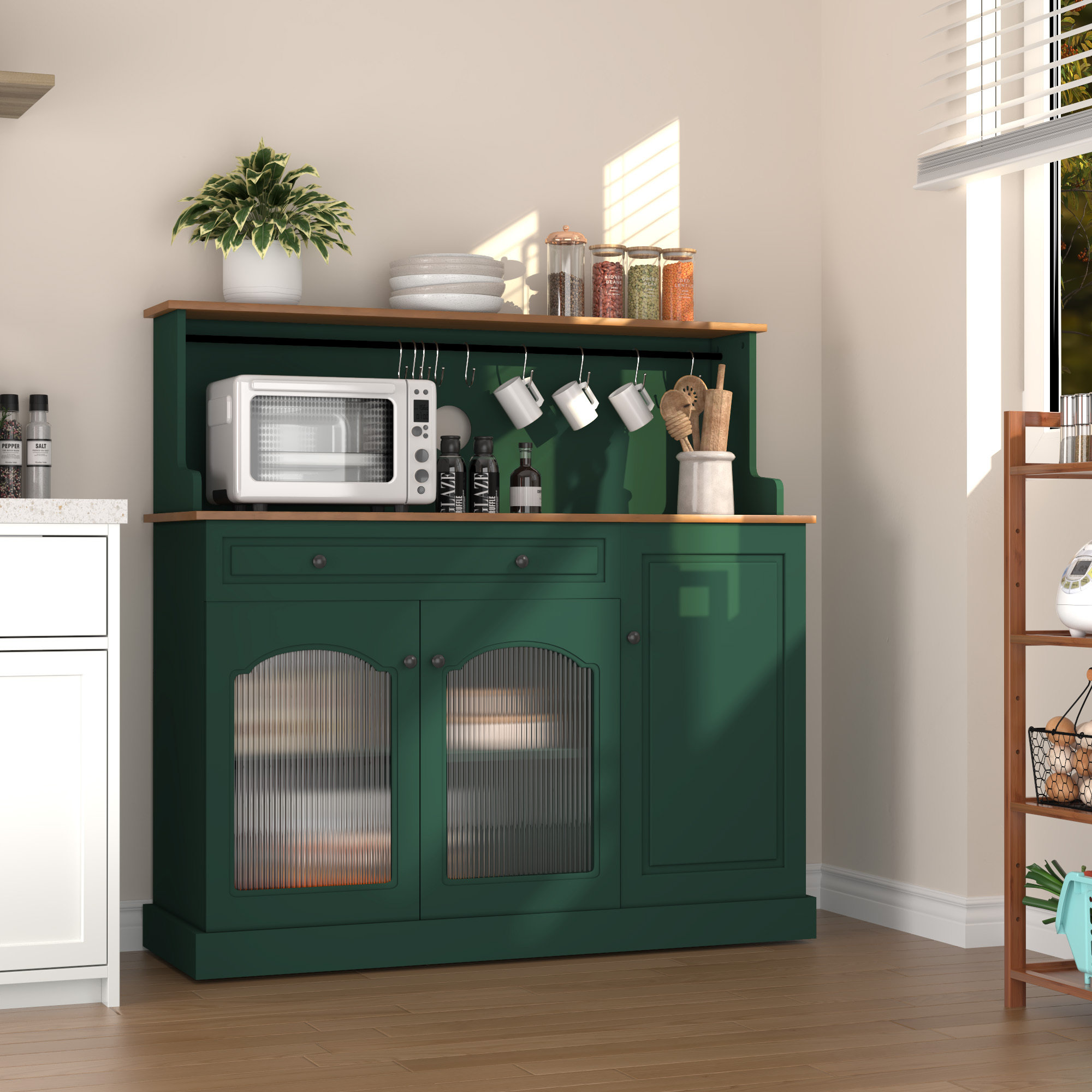 Lark Manor Kitchen Pantry With Glass Door and Microwave Shelf - Wayfair ...