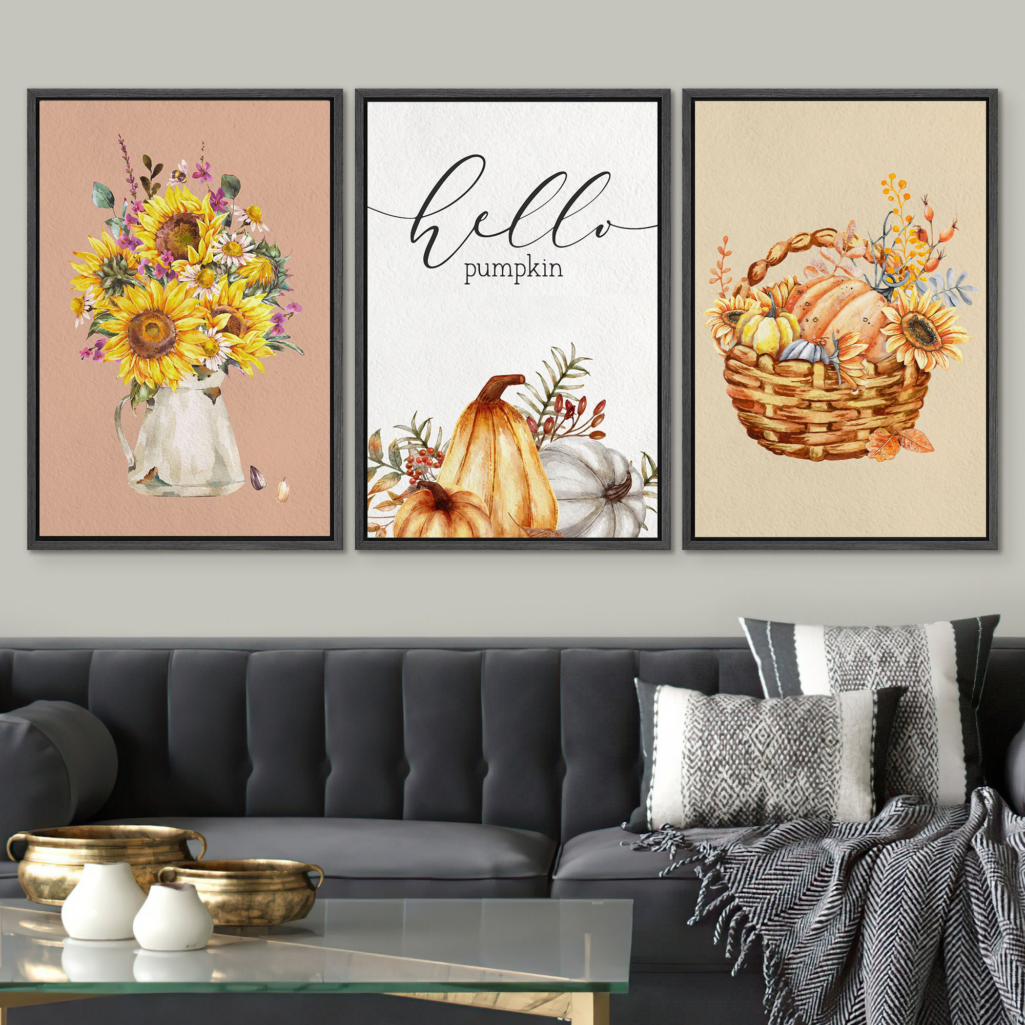 IDEA4WALL Autumn Fall Pumpkin Sunflower Autumn Wall Decor, Rustic ...